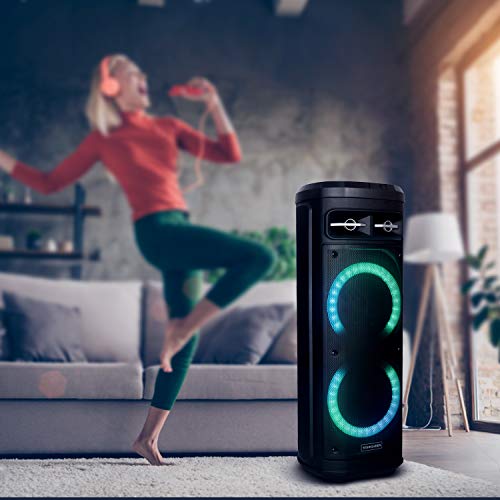 STARQUEEN Karaoke Machine Speaker for Adults Bluetooth Pa System with Dual 10 inch Woofer Colorful DJ Lights 2 Wireless Microphone Perfect for Party Speech Class