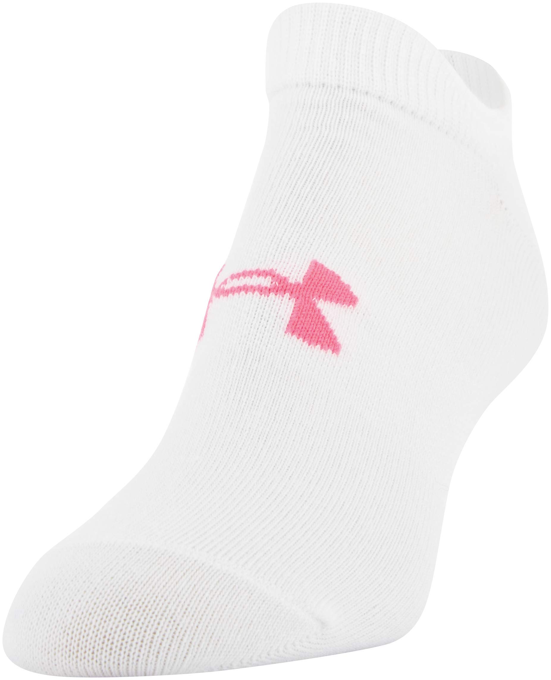 Under Armour Women's Essential 2.0 Lightweight No Show Socks, 6-Pairs, White/Cerise Assorted, Medium