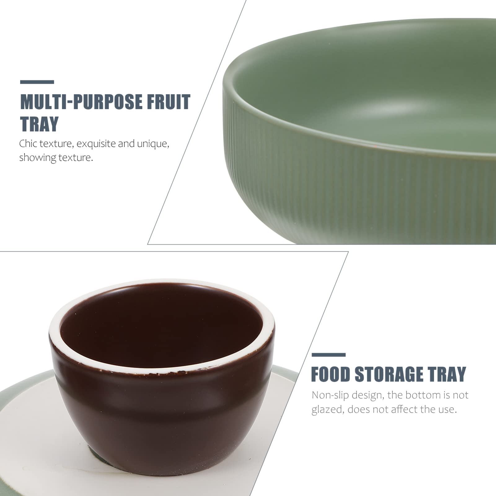 YARDWE Ceramic Footed Bowl Round Bowl Decorative Fruit Dish Holder Dessert Display Stand Foosd Serving Tray for Kitchen Counter Centerpiece Table Decoration Green