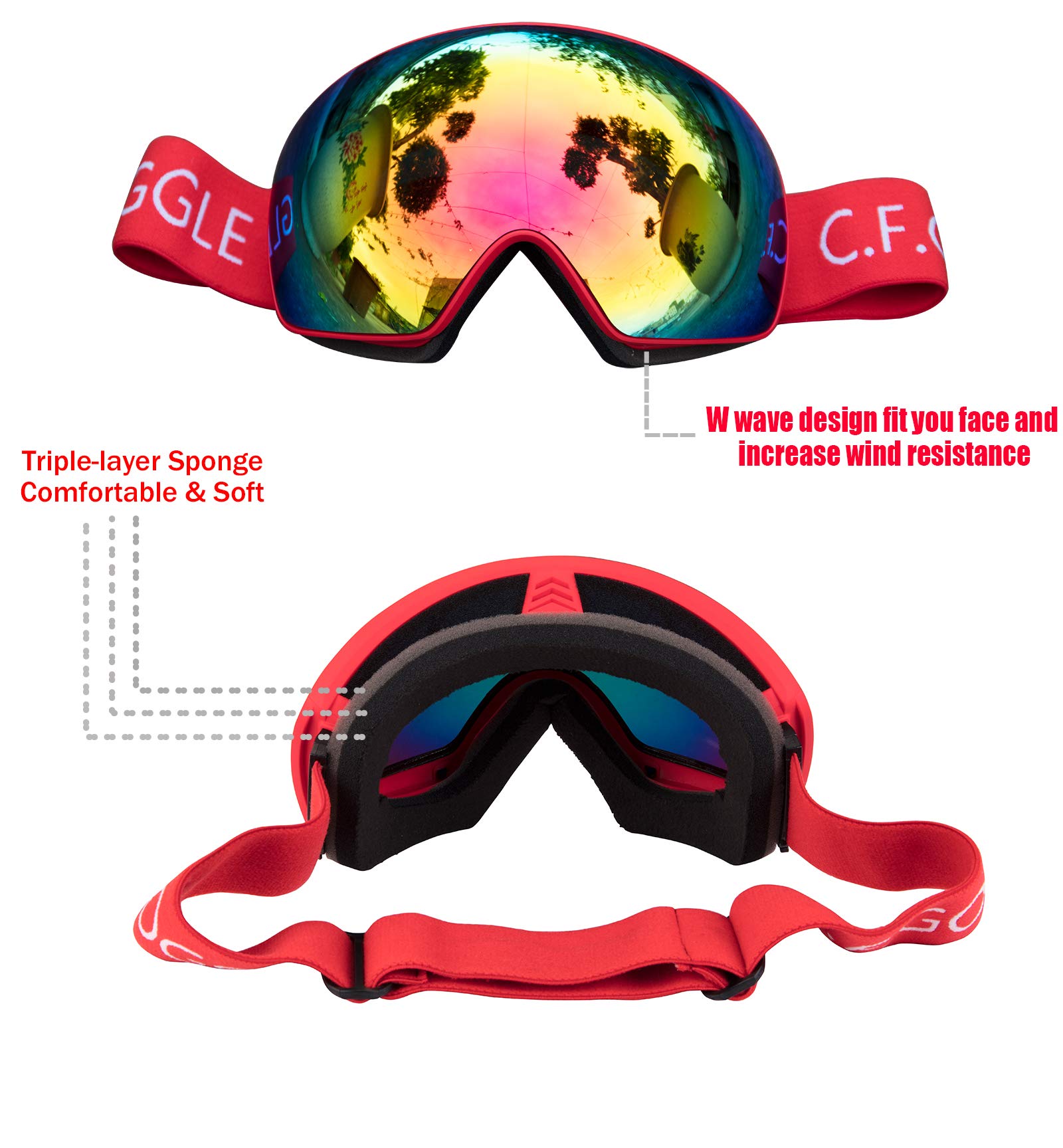Ski Goggles, Snowboard Goggles for Men & Women, Anti-Fog Winter Glasses UV