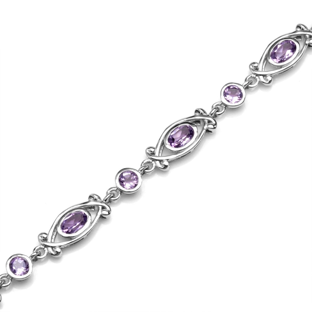 Silvershake 4.37ct. Natural Amethyst White Gold Plated 925 Sterling Silver Victorian Style 6.5 to 8 Inch Adjustable Bracelet