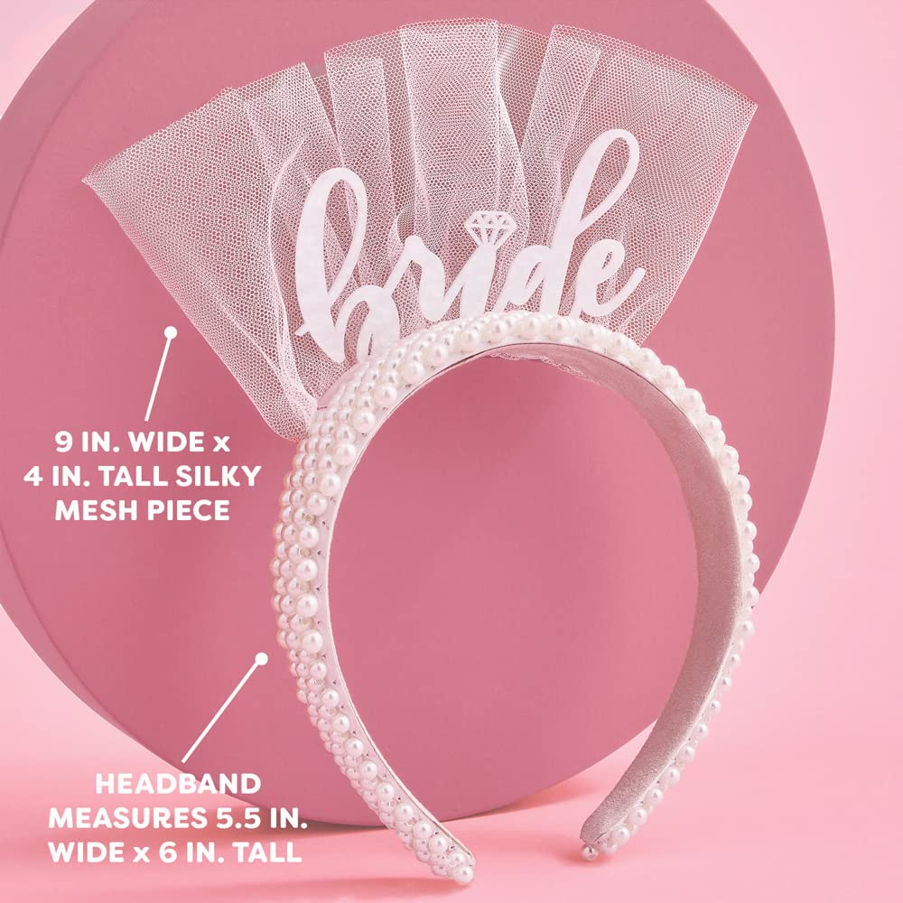 xo, Fetti Bachelorette Party Decorations Pearl Bride Headband | White Headpiece Bridal Shower Gift, Bridesmaid Favors