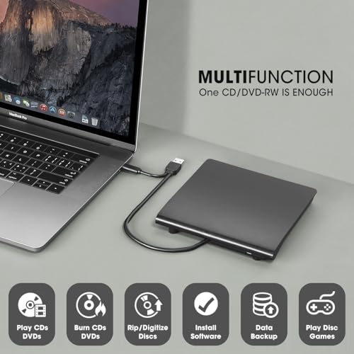 ROOFULL External CD DVD Drive USB 3.0 & USB-C with Carrying Case, Portable USB ROM +/-RW Optical Disk Drive Player Burner for Laptop Mac Computer MacBook Pro/Air, Windows 11/10/8/7 Desktop PC
