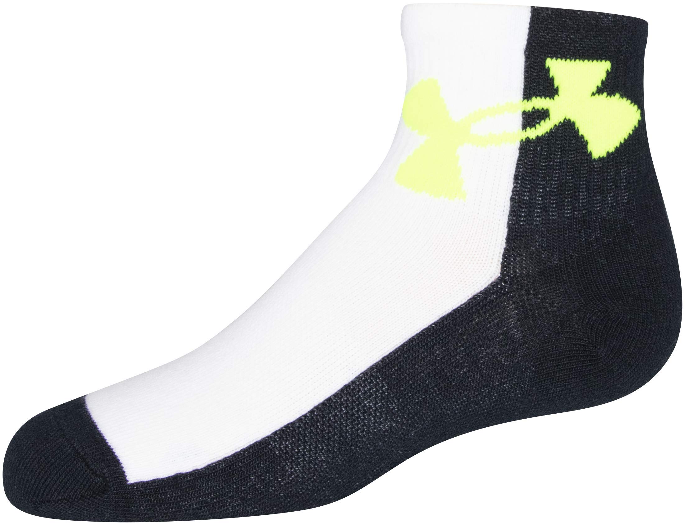 Under Armour Youth Essential Lite Quarter Socks, 6-Pairs, Black/High Vis Yellow Assorted, Small