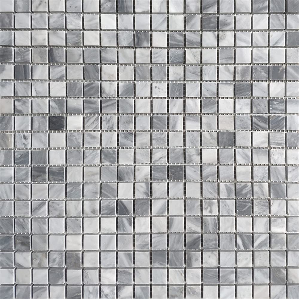 Stone Center Online Bardiglio Gray Marble 5/8x5/8 Square Mosaic Tile Polished Kitchen Bath Wall Floor Backsplash Shower (1 Sheet)