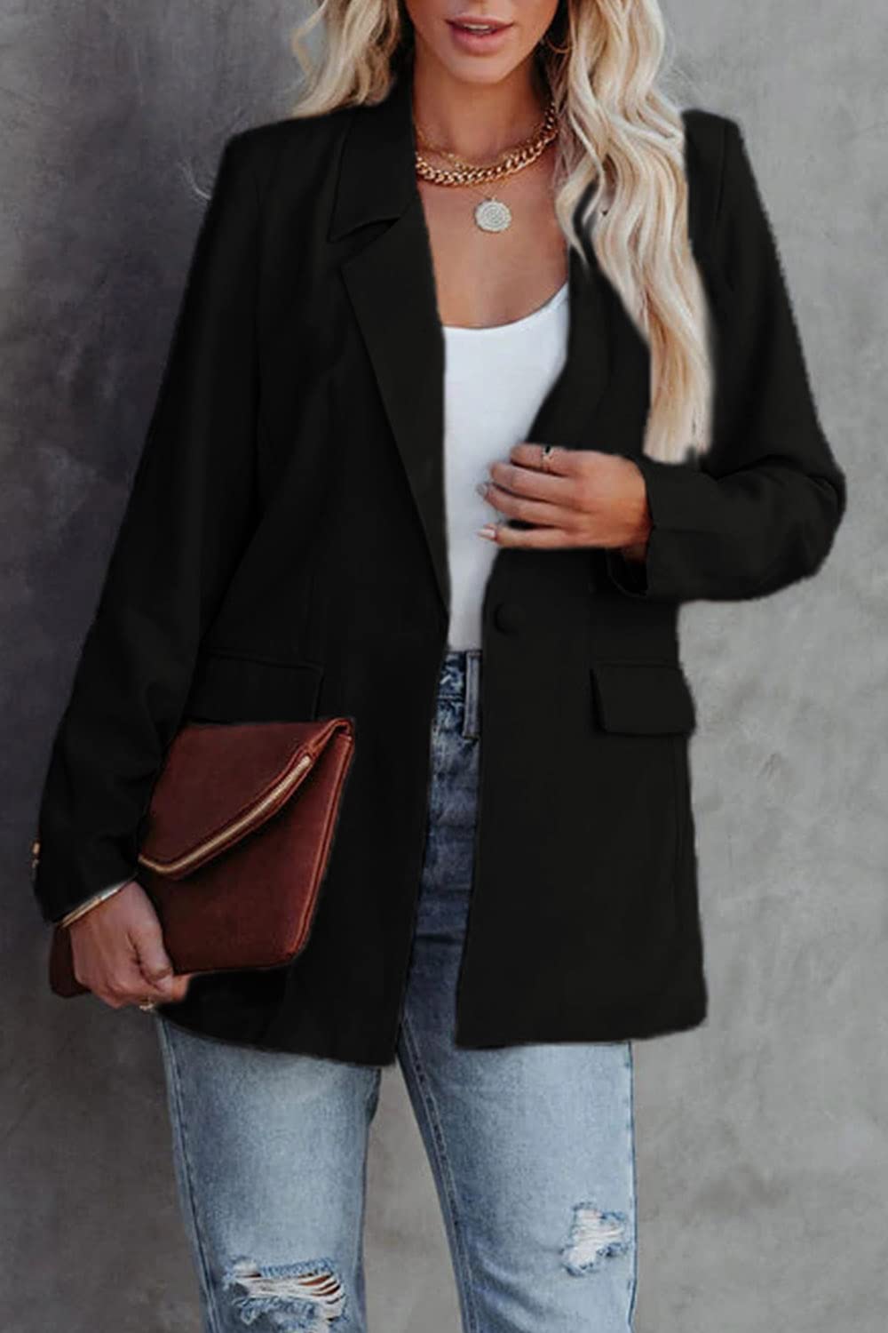 PRETTYGARDEN Women's Casual Blazers Long Sleeve Open Front Button Work Office Blazer Jackets with Pockets (Black,XX-Large)