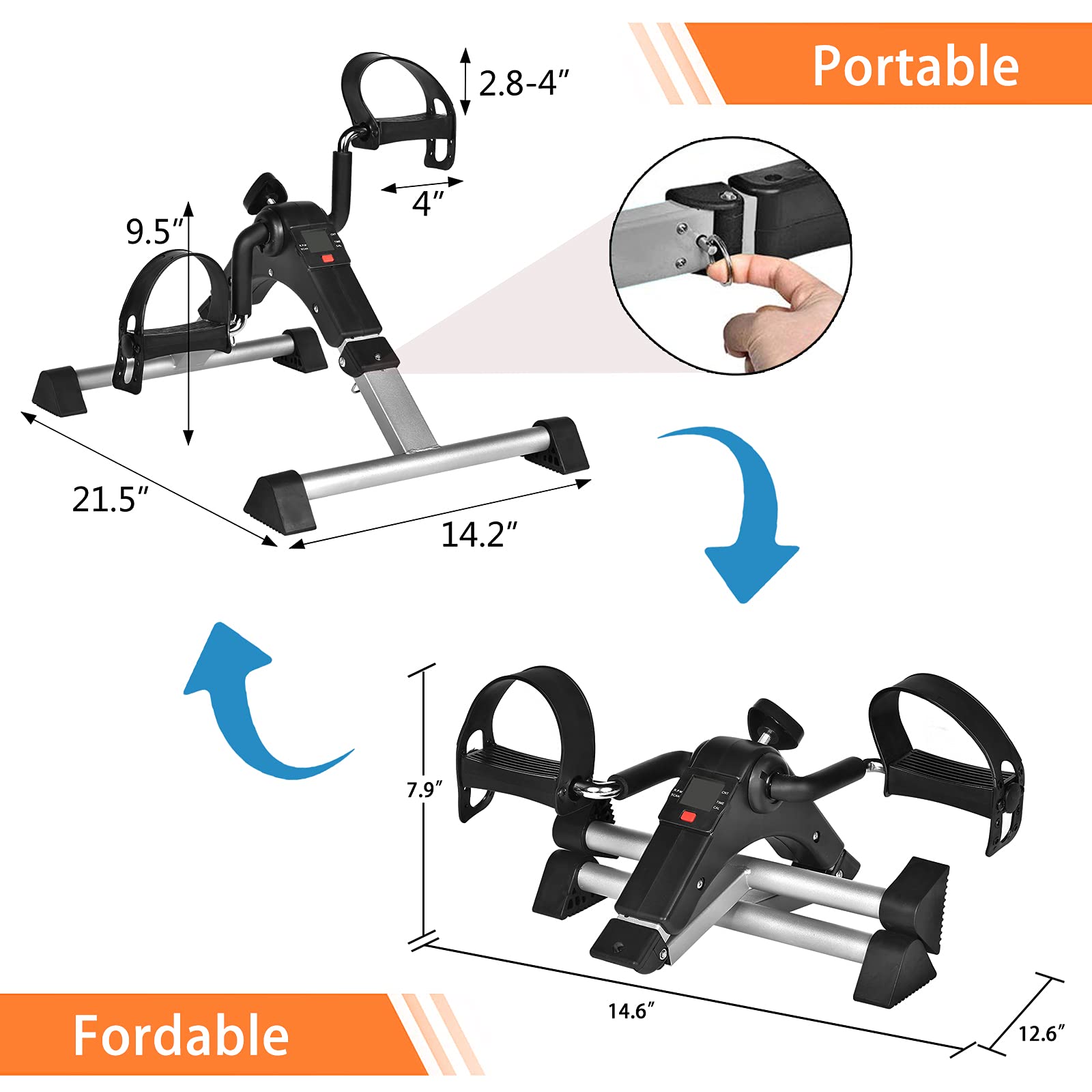 Under Desk Bike Pedal Exerciser, Folding Exercise Bike Foot Pedal Exerciser with Electronic Display for Home Exercise(Silver)