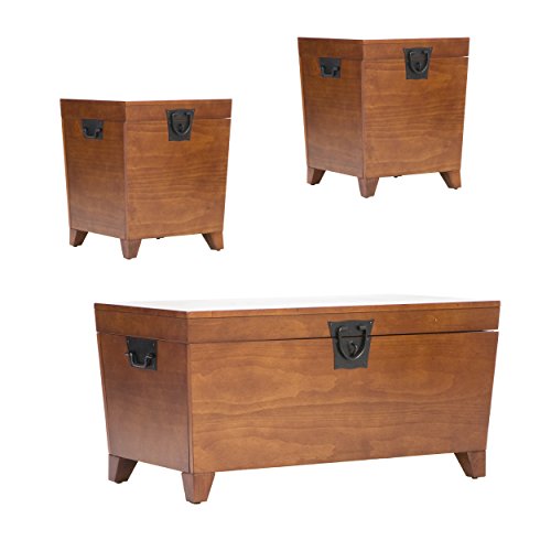 SEI Furniture Pyramid Storage 3-pc Set Trunk Table, Set of 3, Mission Oak