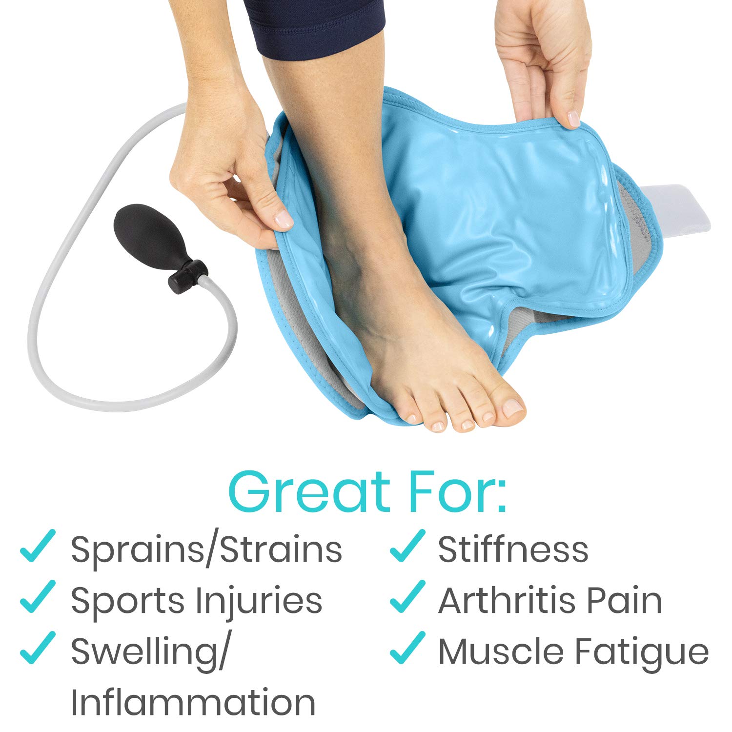 Vive Compression Ankle Ice Pack Wrap for Foot Pain Relief - Soft Cold Brace for Recovering Injuries - Support for Swelling, Sprains, & Fractures - Filled with Reusable Gel, Fits Small & Large Feet