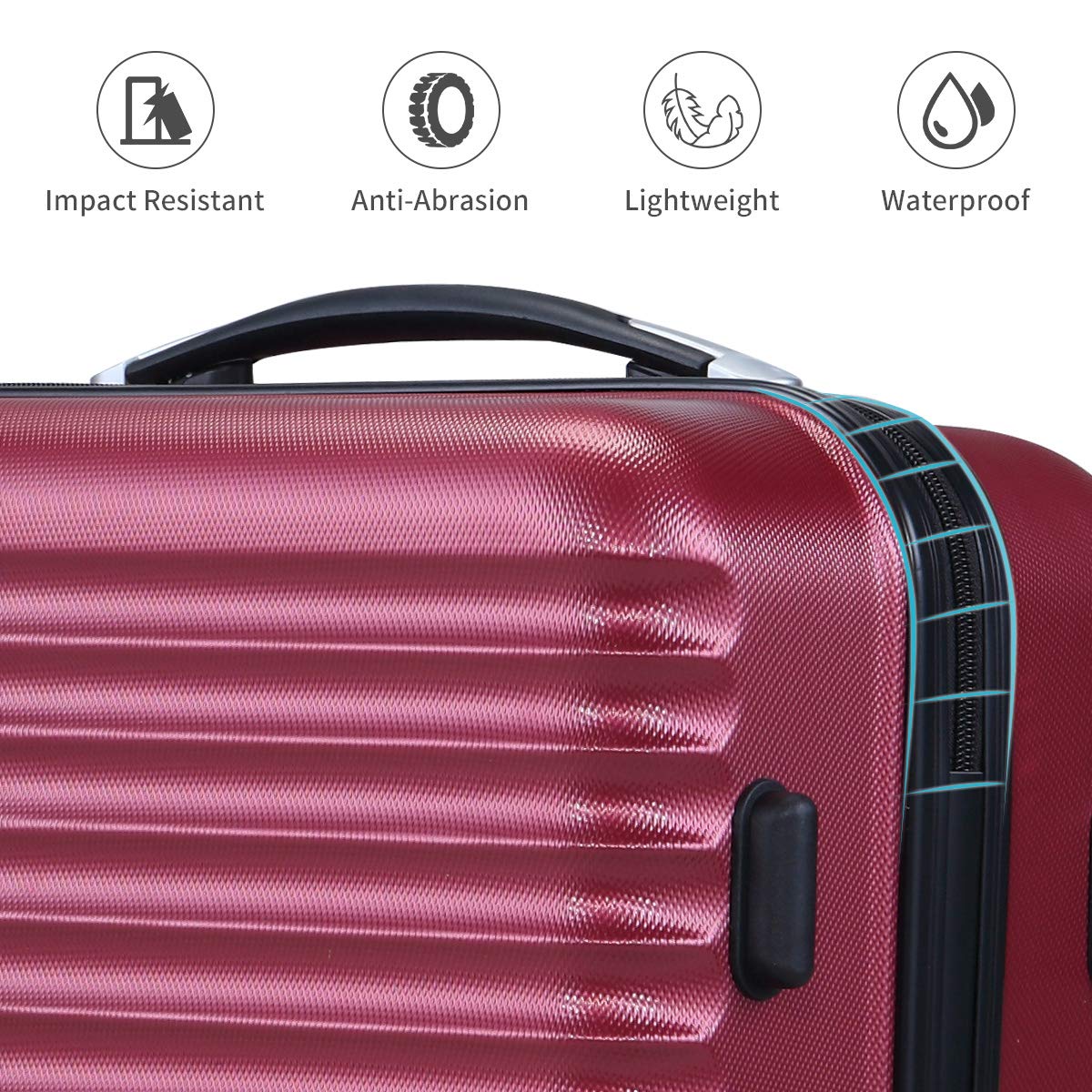 Sandinrayli Hardside Luggage Set, 20" Carry-On, 24" & 28" Suitcase with Spinner Wheel, Lightweight & Durable ABS, Wine Red