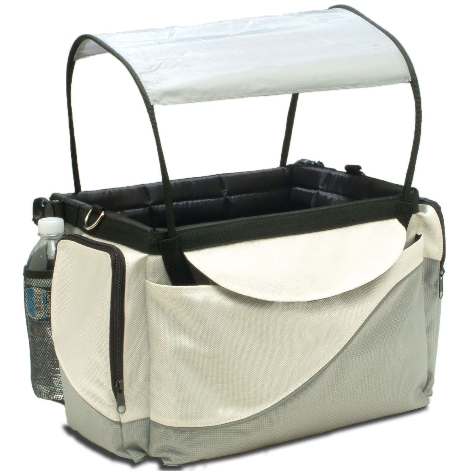 PetSafe Happy Ride Bicycle Basket for Dogs and Cats - Sport Style Light Nylon Material - Detachable Carrier with Shoulder Strap - Removable Sun Shield - Multiple Storage Pockets - Best for Small Pets