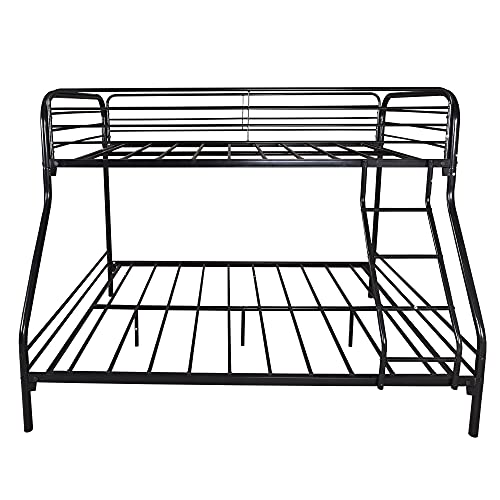 Prohon Metal Bunk Bed Twin Over Full Size with Enhanced Upper-Level Guardrail,Removable Stairs, Heavy Duty Sturdy Frame Space-Saving Design Bunkbeds for Teen Adults, No Box Spring Needed, Black