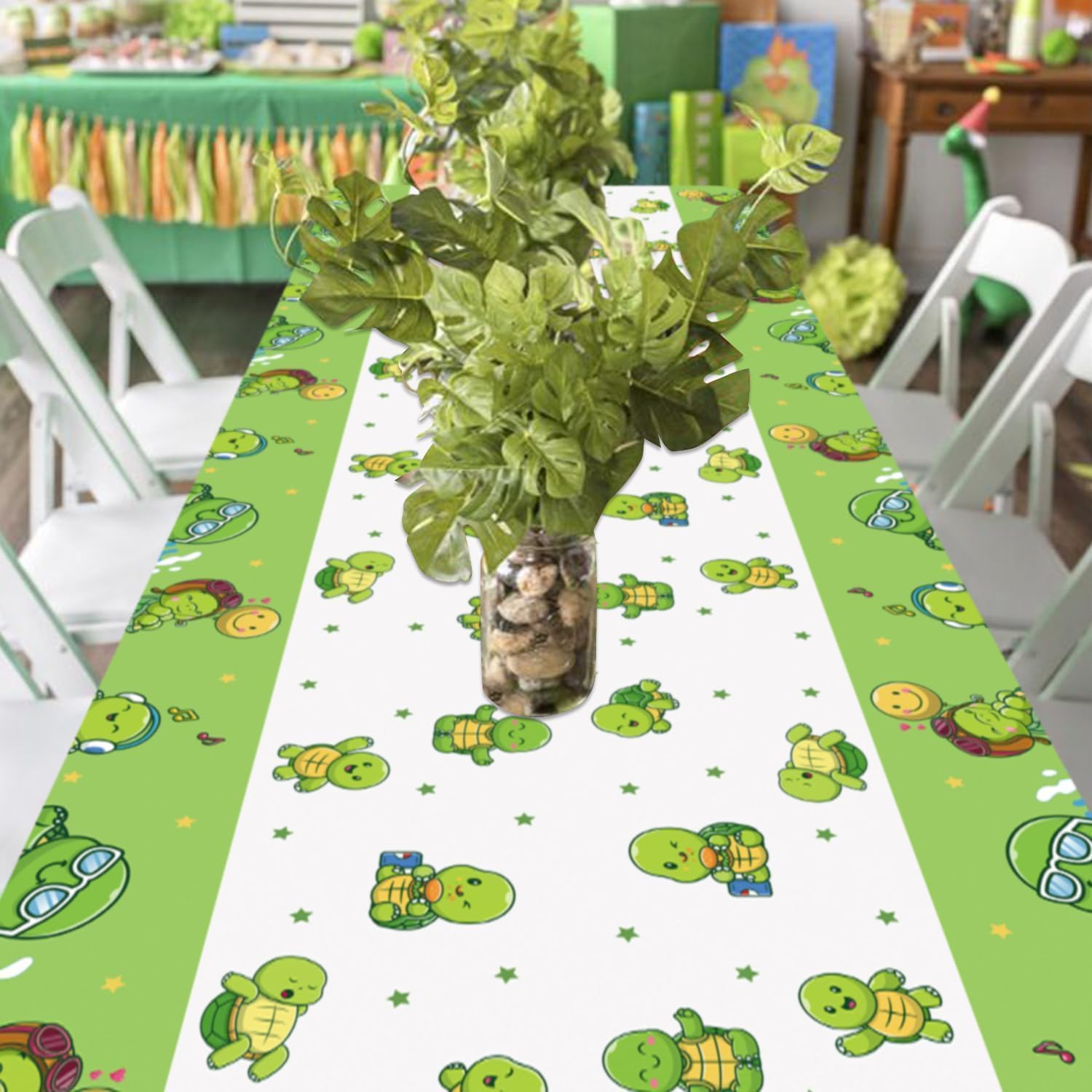 PTECDROTS 4Pcs Turtle Tablecloth, Cute Turtle Party Table Covers, Rectangular Table Decoration for Under The Sea Party Decorations Turtle Birthday Party Decorations Supplies,51 x 86.6 Inch