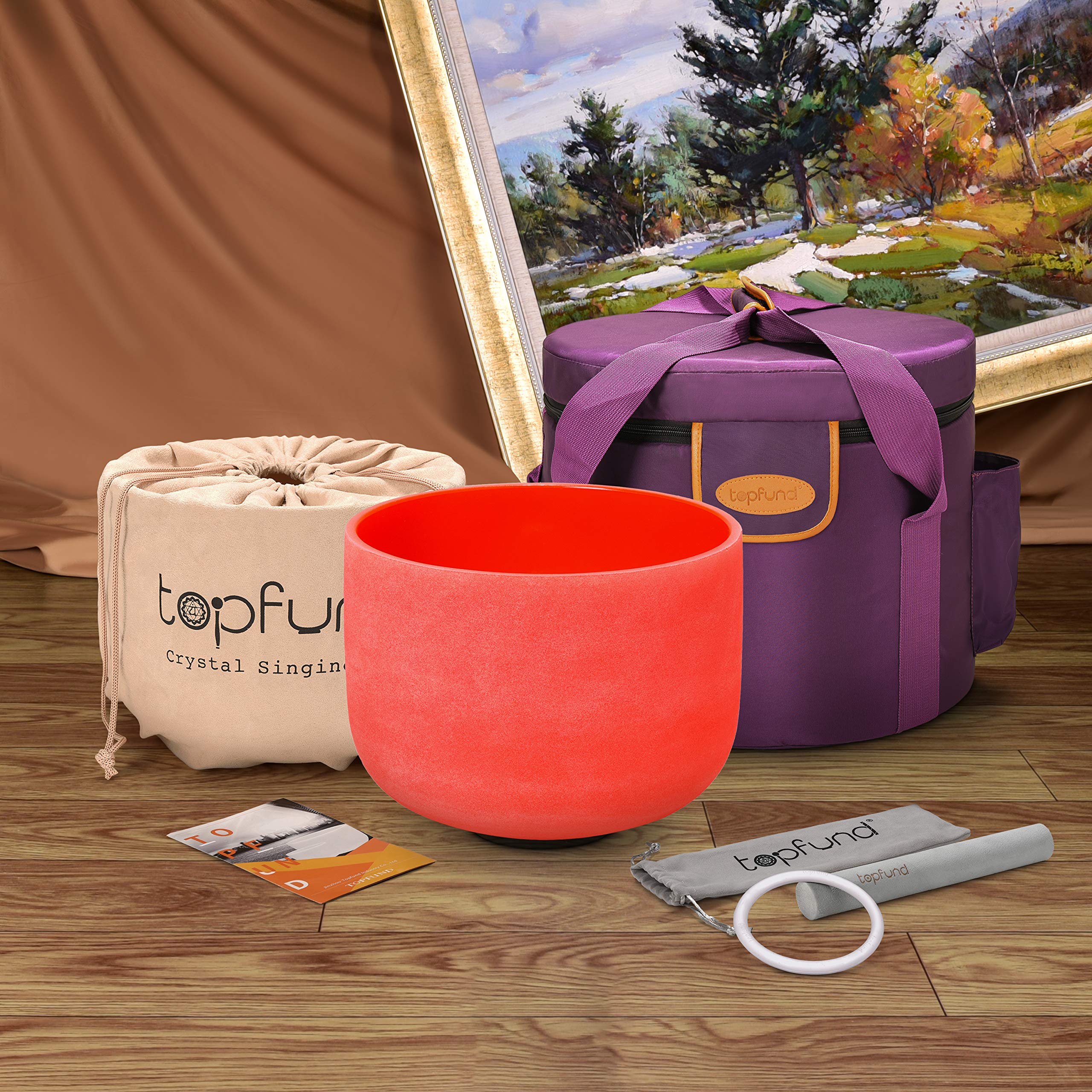 TOPFUND 417 Hz Orange Solfeggio Crystal Singing Bowl 8 inch for Sacral Chakra with Heavy Duty Carrying Case and Suede Striker