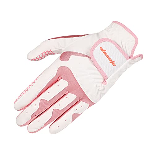 wosofe Golf Gloves Women Both Hands Pair Synthetic PU Soft Silica Gel Non-Slip Ventilation Comfortable Pink Close Fit Fashion (Medium)