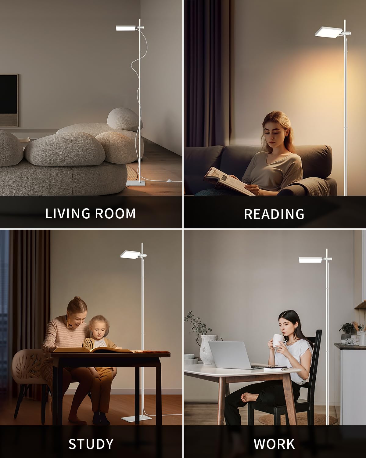 VISDANFO Modern Floor Lamp, 360 Degree Rotation Sky LED Floor lamp Office Lighting, Bright LED Standing Pole Light, Tall Lamps for Living Room,Bedroom,Reading,Study Room (White)