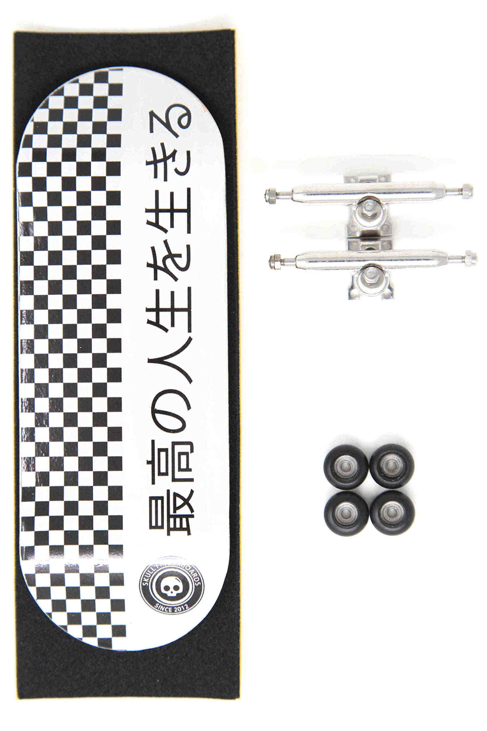 Skull FingerboardsĀ® Japan White Edition 34mm Pro Part Upgraded Complete Professional Wooden Fingerboard Mini Skateboard 5 PLY Premium Grade Veneer with Polyurethane ABEC Bearing Wheels