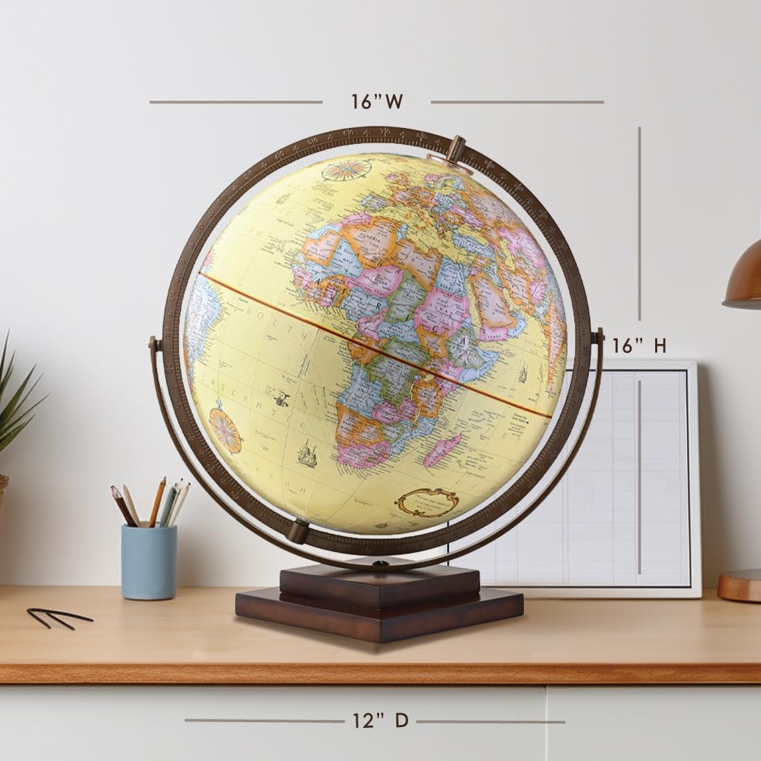 Replogle Globes Revolution Globe - 12 inch Antique Style Globe with Stand - Current & Updated with 1000's of Locations - Gyromatic Full Swing Movement - Decorative World Globe for Home & Office