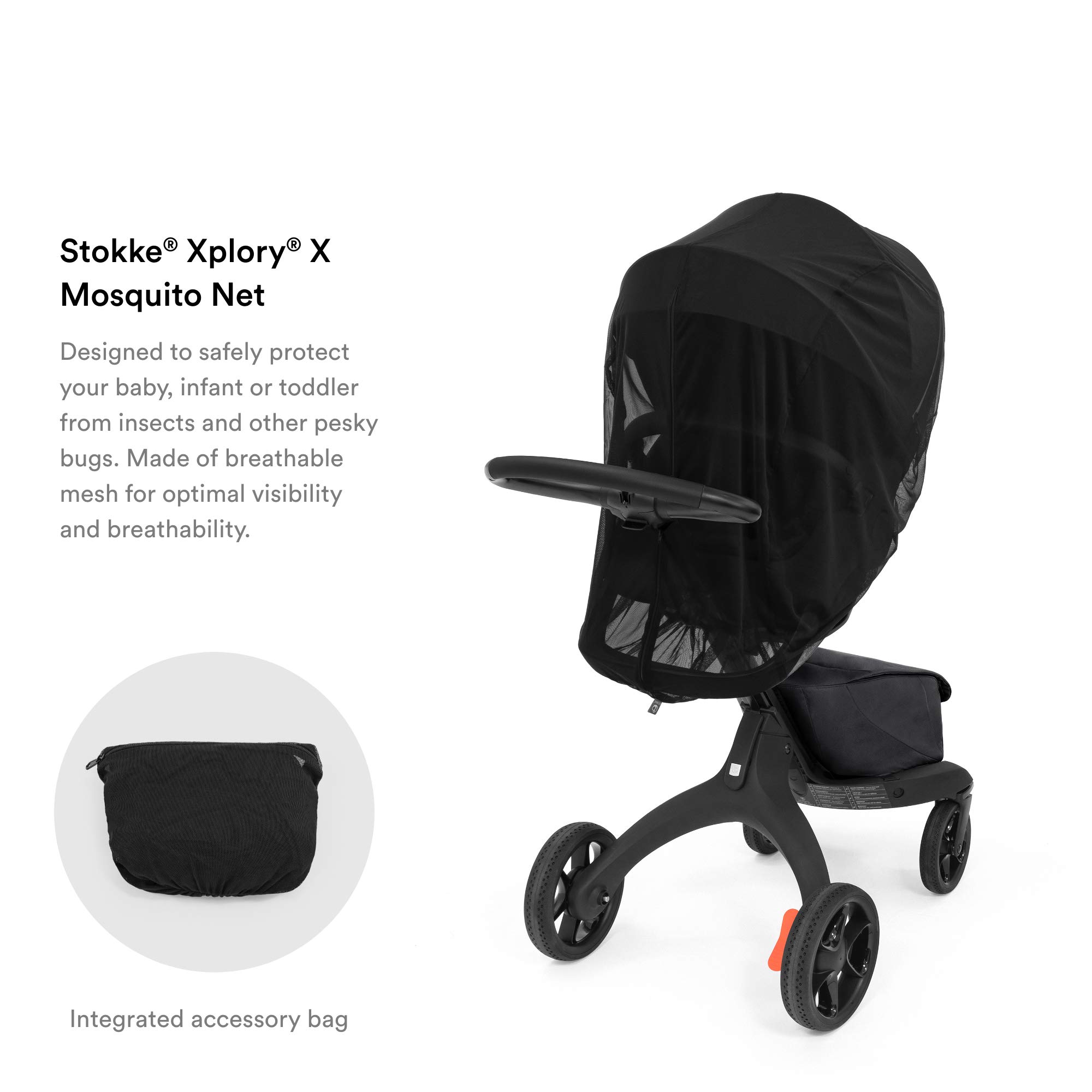 Stokke Xplory X Mosquito Net, Black - Protects Baby from Insects - Made with Breathable Mesh - Easy to Use, Transport & Store - Folds Into Integrated Accessory Bag