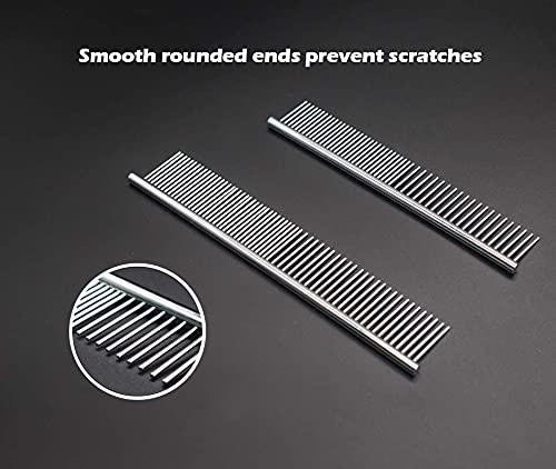 TanDraji Dog Combs for Grooming, 2 Pack Metal Dog Comb with Rounded Teeth, Stainless Steel Cat Comb for Removing Tangles and Knots for Dogs and Cats