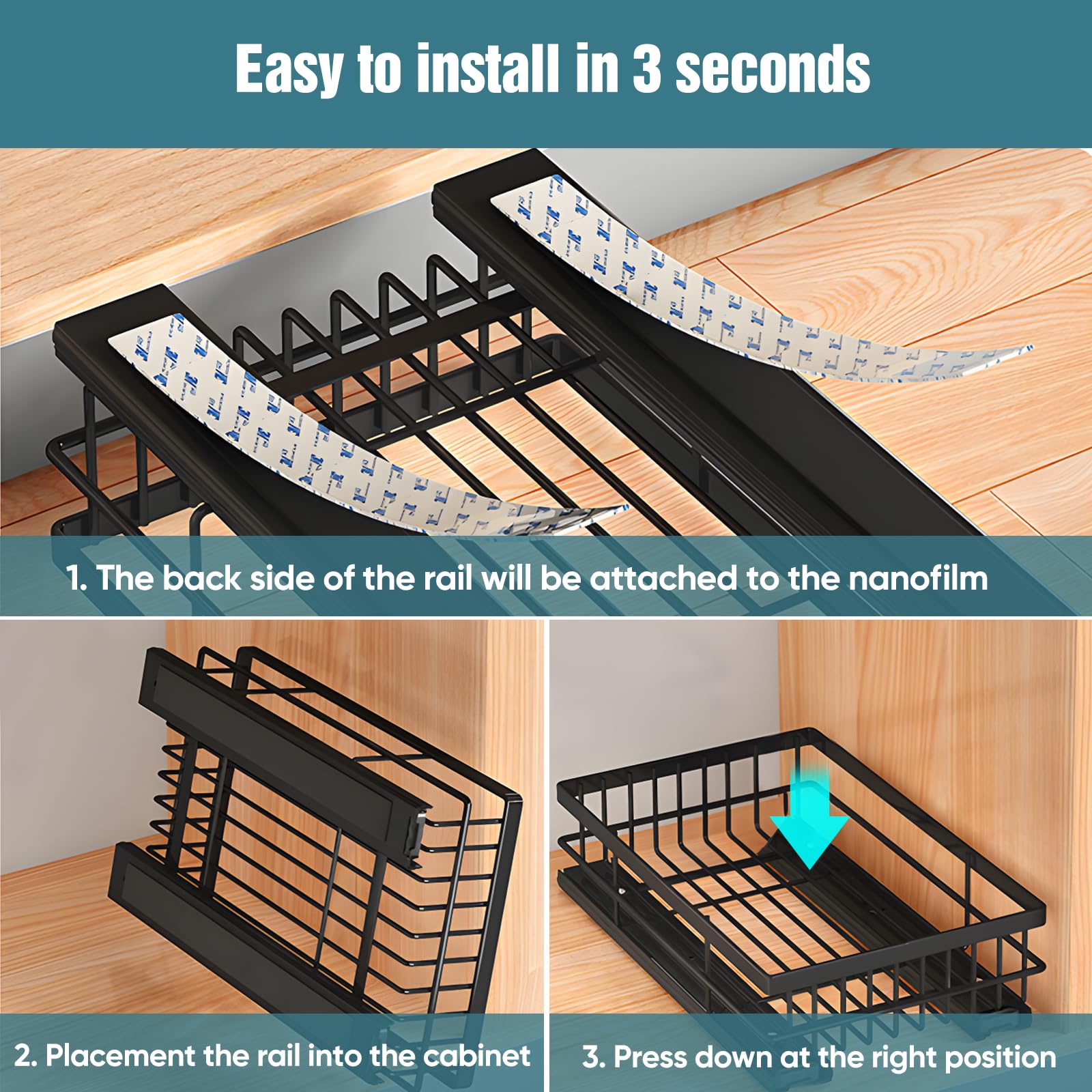 ZVONIMIR Pull Out Cabinet Organizer with 2 Tier Slide Under Sink Organizers and Storage, Sliding Cabinet Basket Under Sink, Multi-Purpose Storage Shelf Fit for Bathroom, Kitchen Cabinet