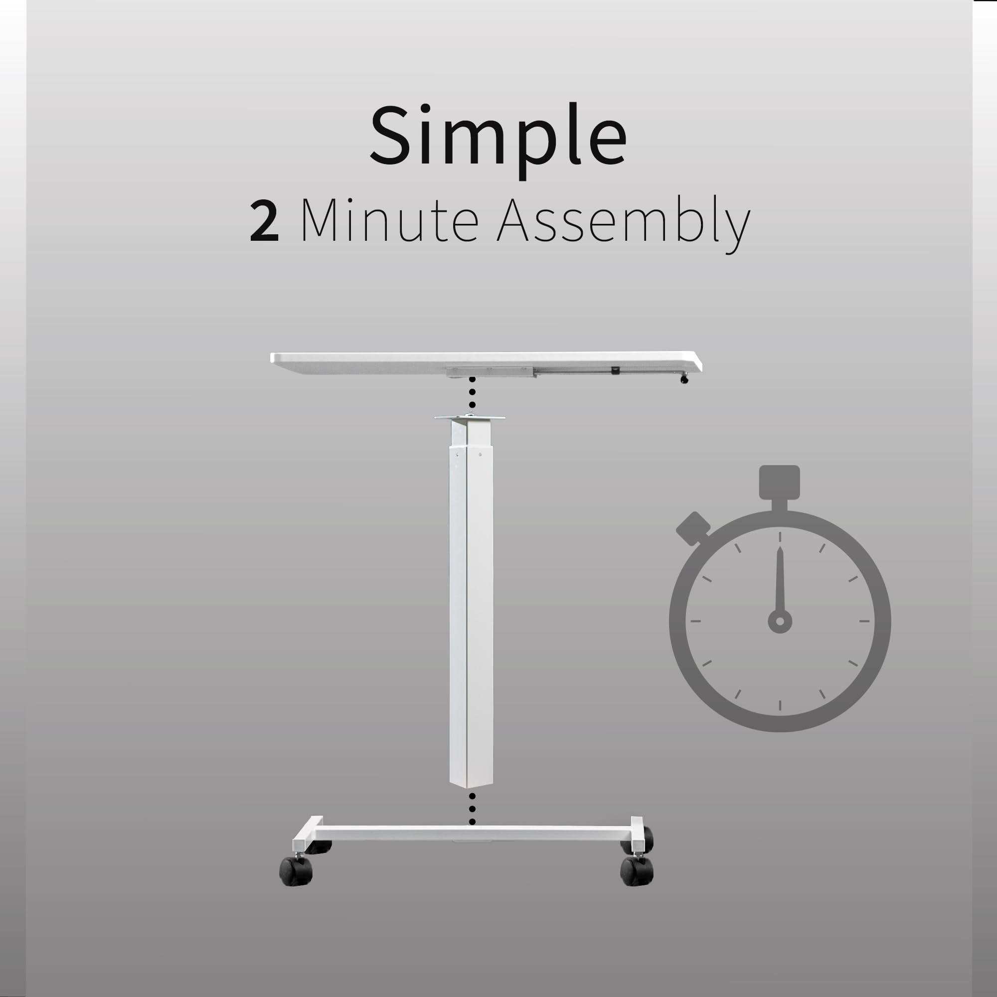 VIVO Mobile Compact 28 inch Pneumatic Lift Sit to Stand Laptop Desk, Rolling Presentation Cart, Height Adjustable Ergonomic Workstation with Locking Wheels, White, CART-V00LW