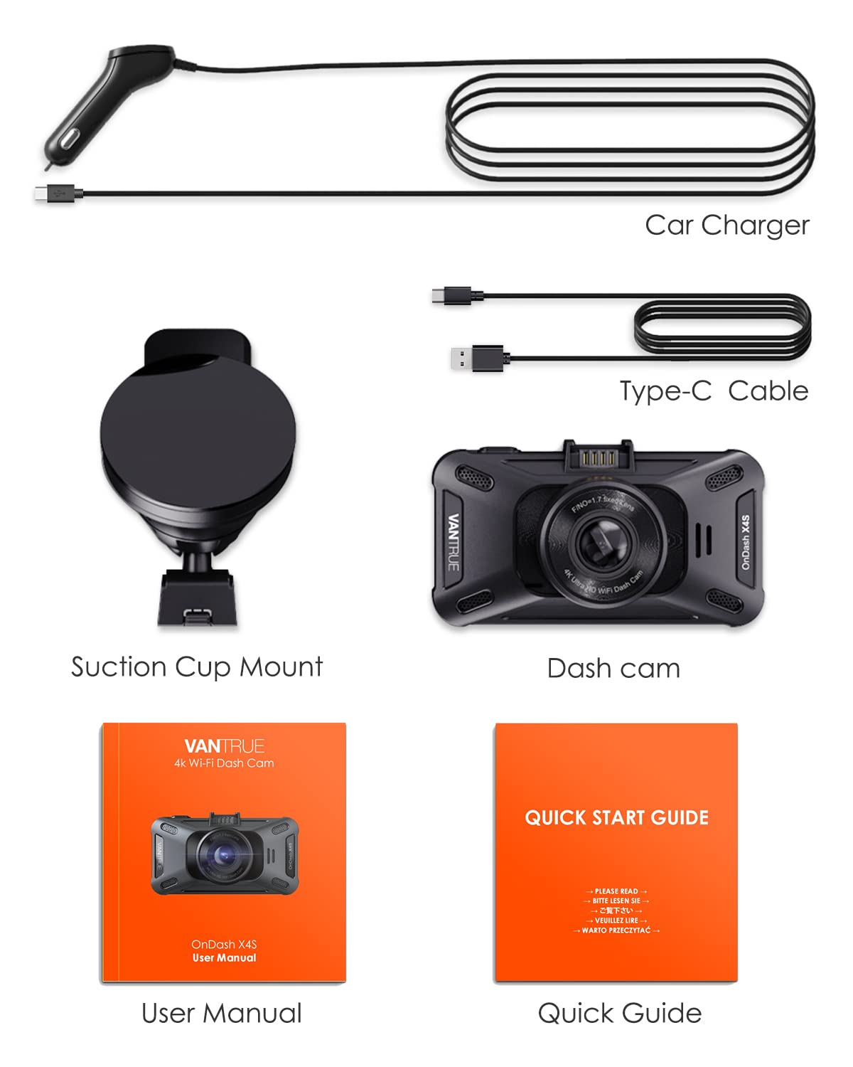 Vantrue X4S Real 4K 5G WiFi Dash Cam, 2160P Car Camera with Free App, 24/7 Parking Mode, Night Vision, Optional GPS, Motion Detection, Collision Detection, 1080P@120FPS, Capacitor, Support 512GB Max