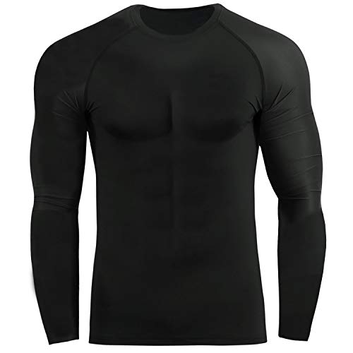 ROAR Long Sleeve MMA Rash Guard Cage Fight BJJ Wear No Gi Training Shirts (Black-Full-Sleeve, Medium)