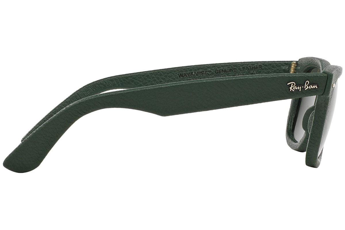 Ray-Ban RB2140QM Wayfarer Sunglasses, Used Leather Green/Green, 50 mm