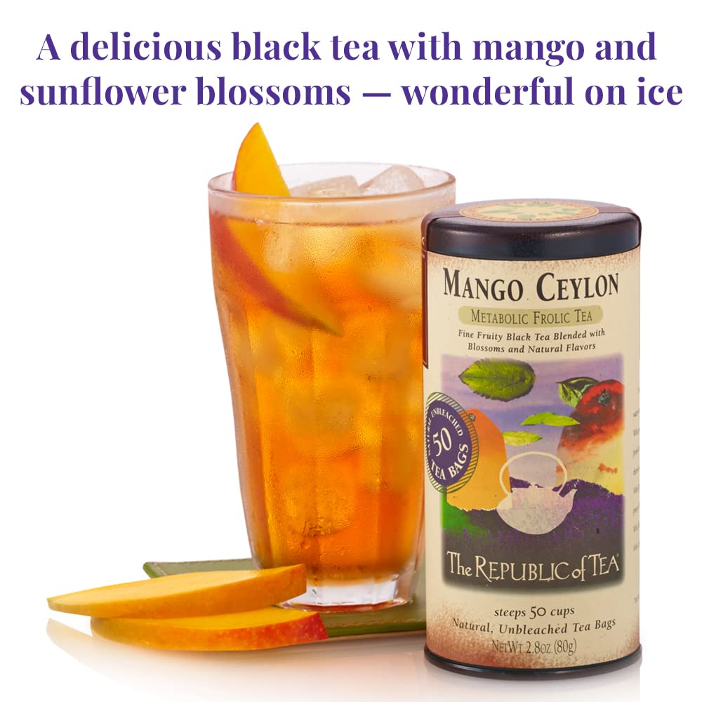 The Republic of Tea β Mango Ceylon Black Tea, Metabolic Frolic Tea, 50 Tea Bag Tin