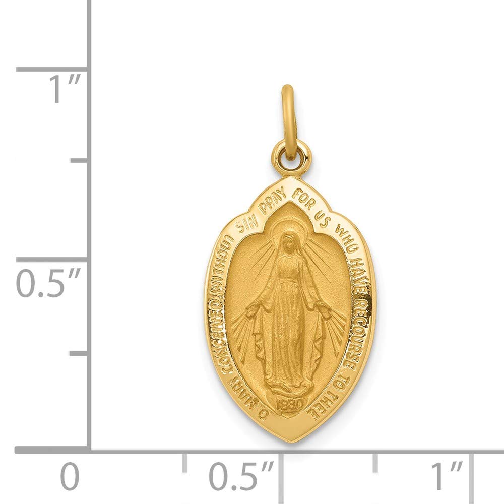 Solid 14k Yellow Gold Virgin Mary Pray for Us Charm Miracle MedalCharm Pendant - 24mm x 12mm