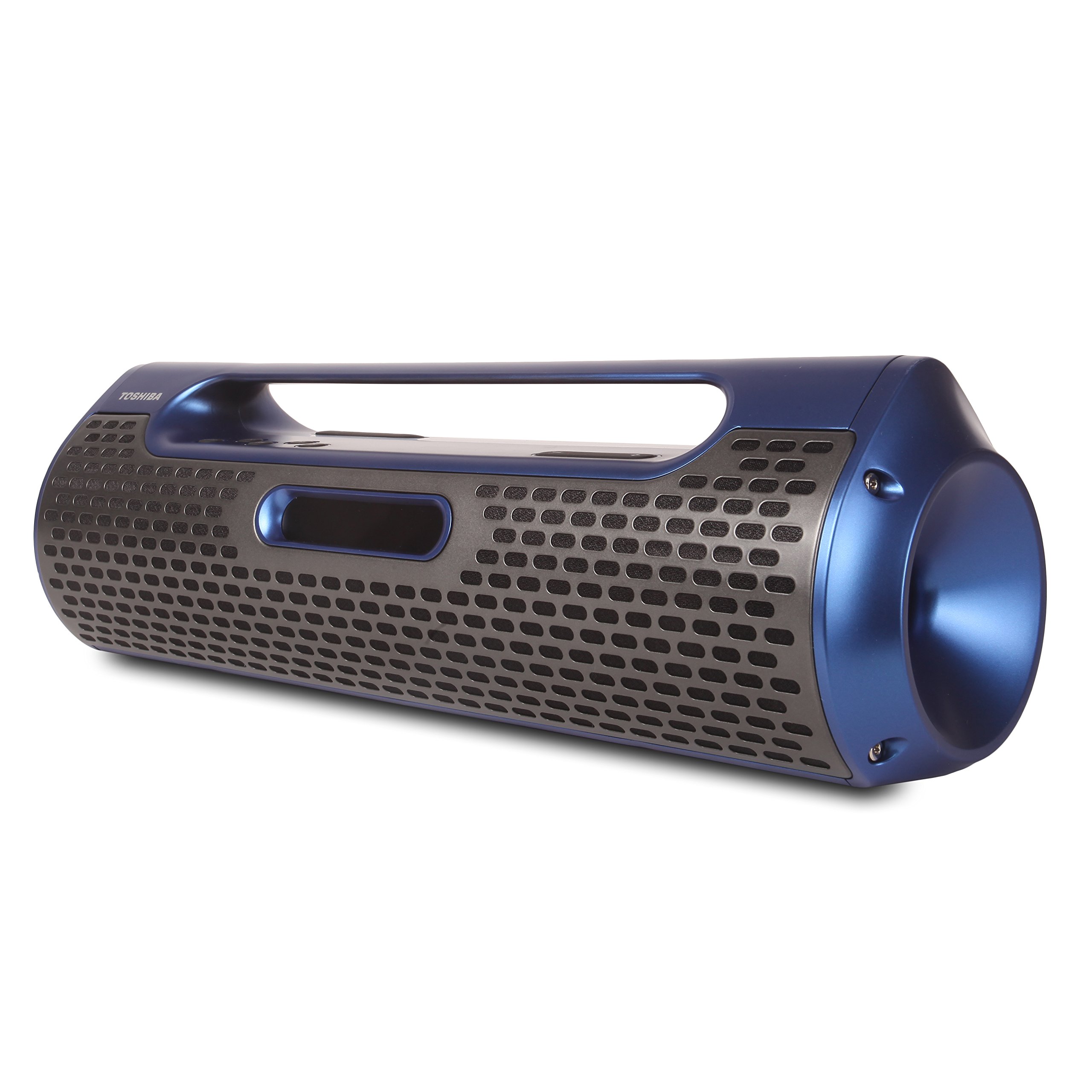 Toshiba Portable Wireless Bluetooth Speaker: Rechargeable Boombox with FM Radio and Clock - Blue
