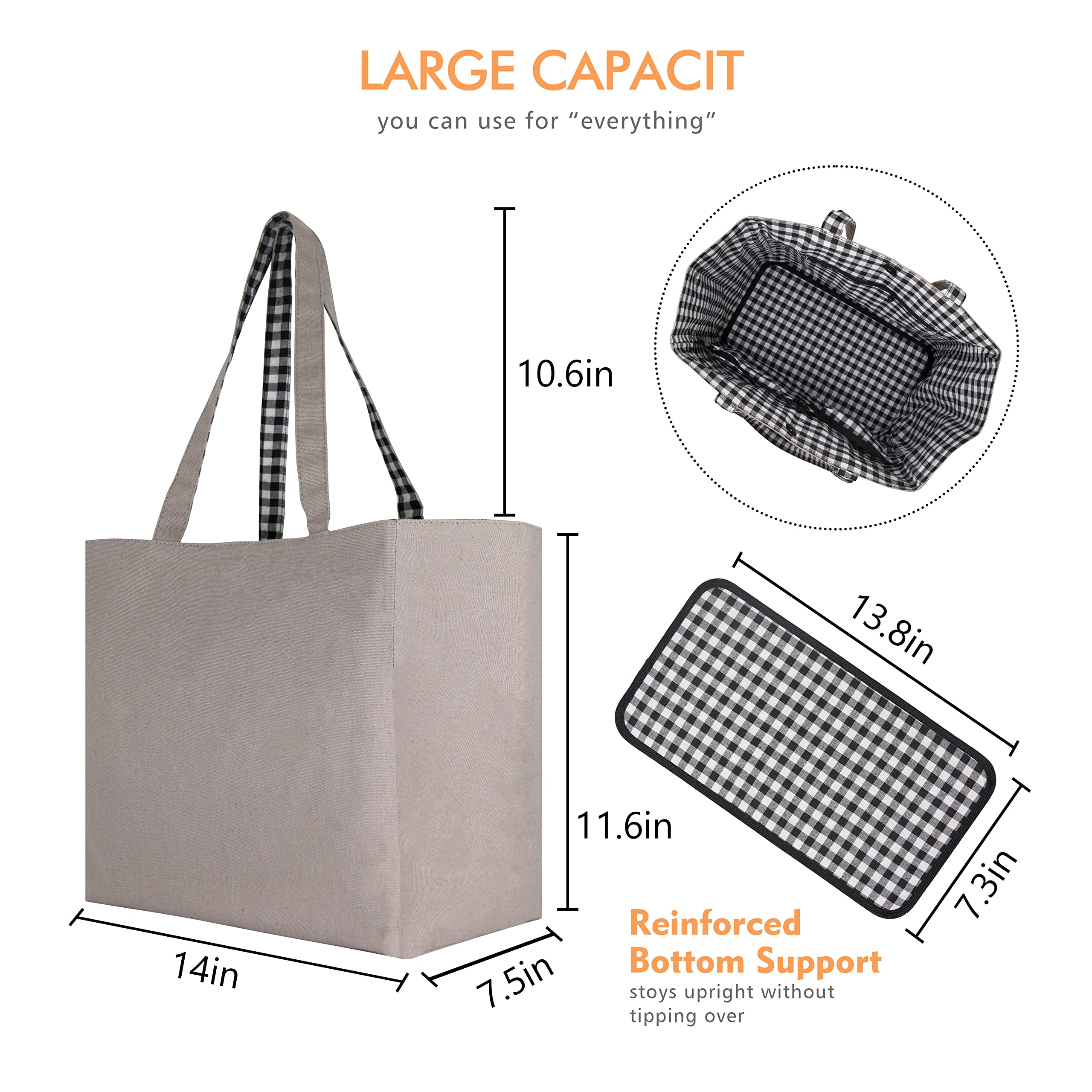 TANJUR Women's Canvas Shoulder Hand Bag Tote Bag Canvas Tote Shoulder Bag Vogue Shopping Casual Bag (Grey)