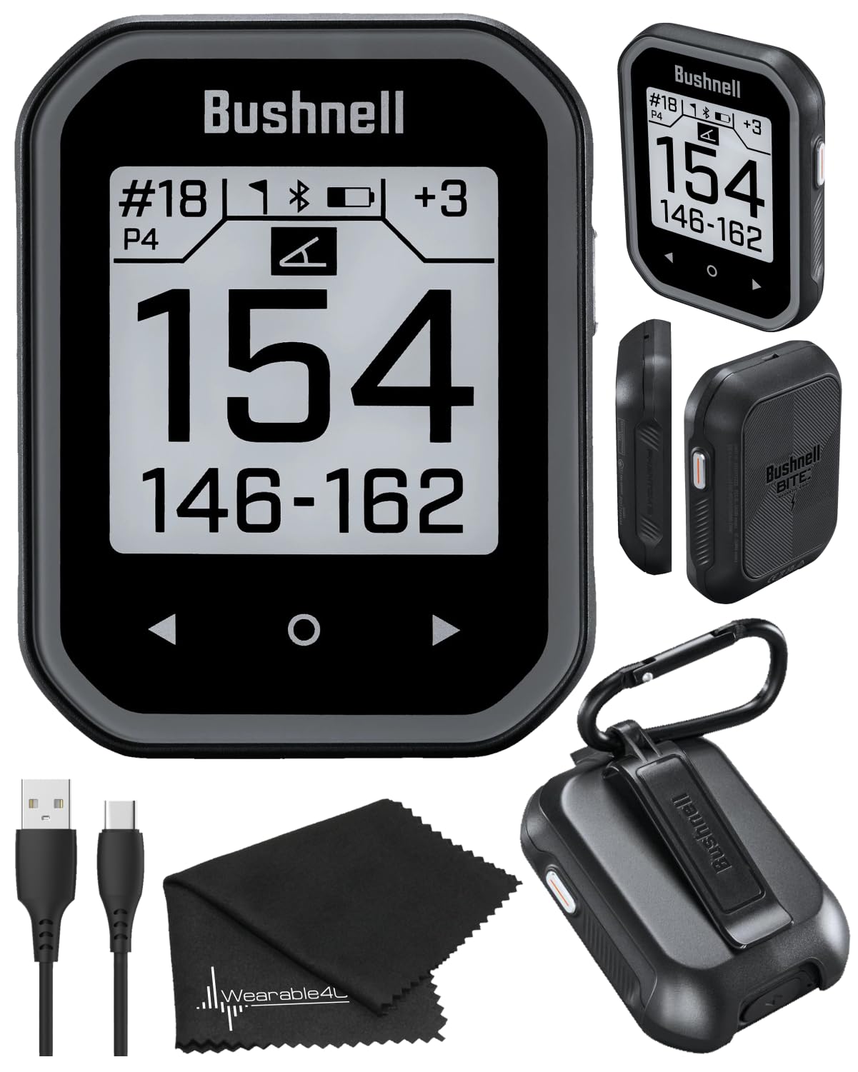 Wearable4U - Bushnell Phantom 3 GPS Rangefinder Black with BITE Magnetic Mount and GreenView with Lens Cleaning Cloth Bundle