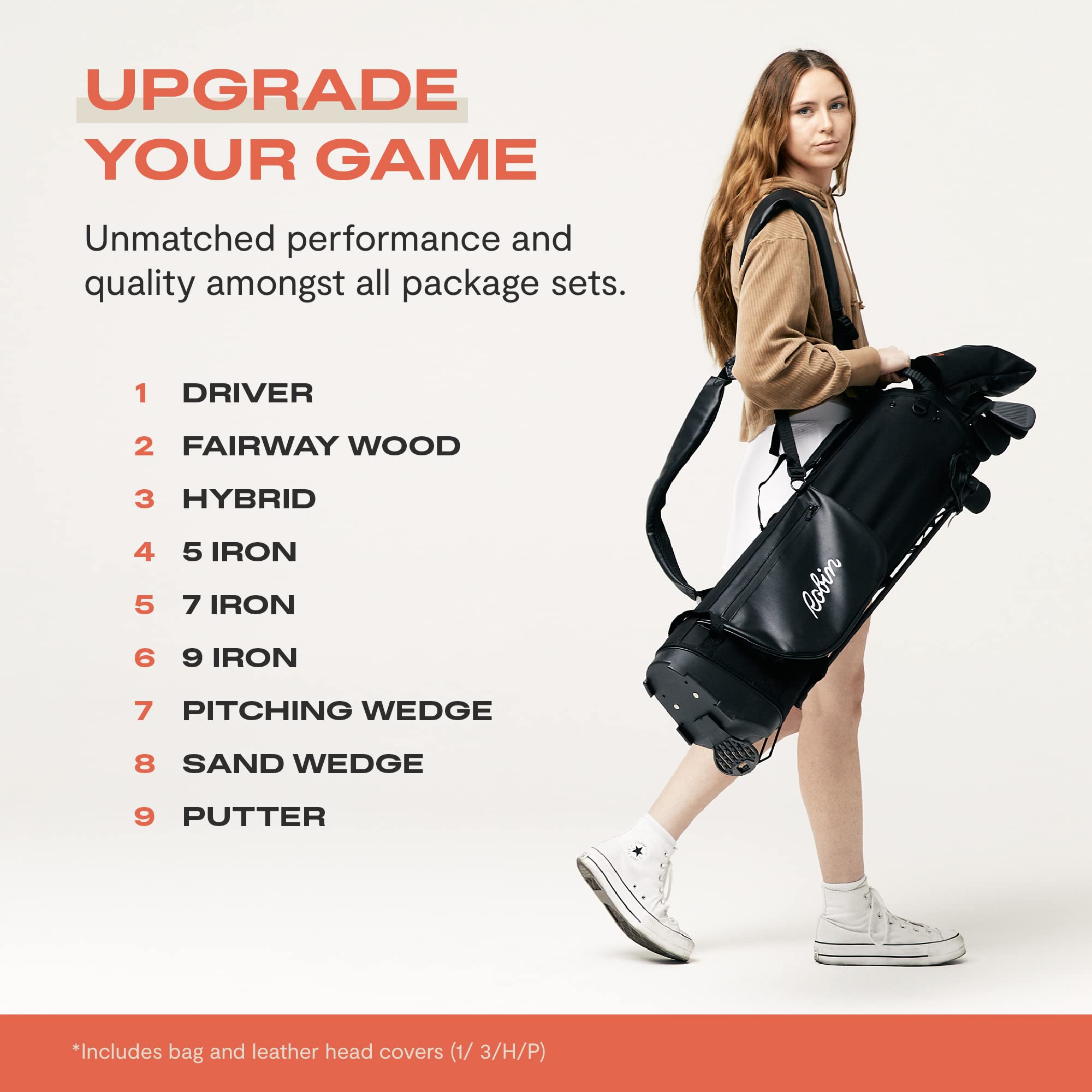 Robin Golf The Essentials 9-Club Women's Set β Complete Right-Handed Golf Clubs for Women 5'2''-5'10'' (Matte Black) β Sets Include Bag & Head Covers | for Beginners, Intermediate & Advanced Golfers