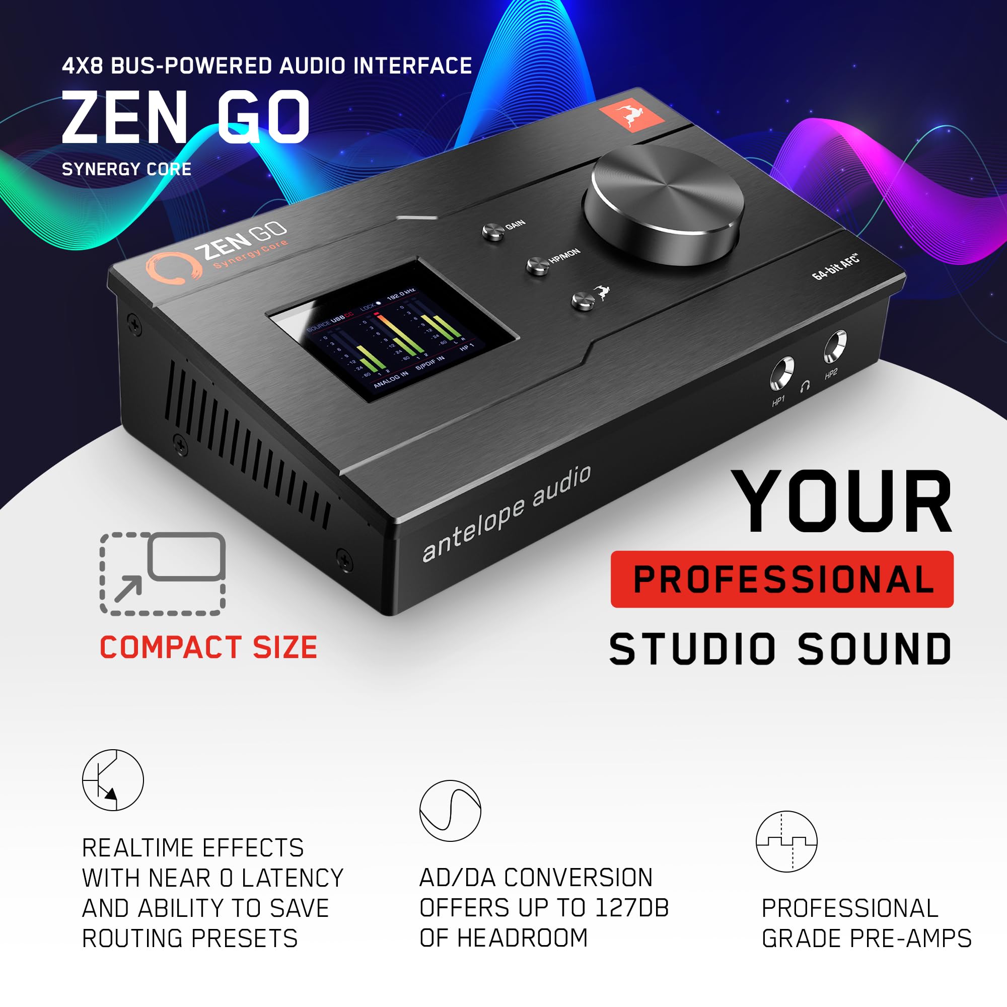 Zen Go Synergy Core, Audio Interface, 4x8 Bus-Powered USB-C Interface For Recording Music, with Onboard Real-Time Audio Recording Effects, USB Connectivity - Antelope Audio