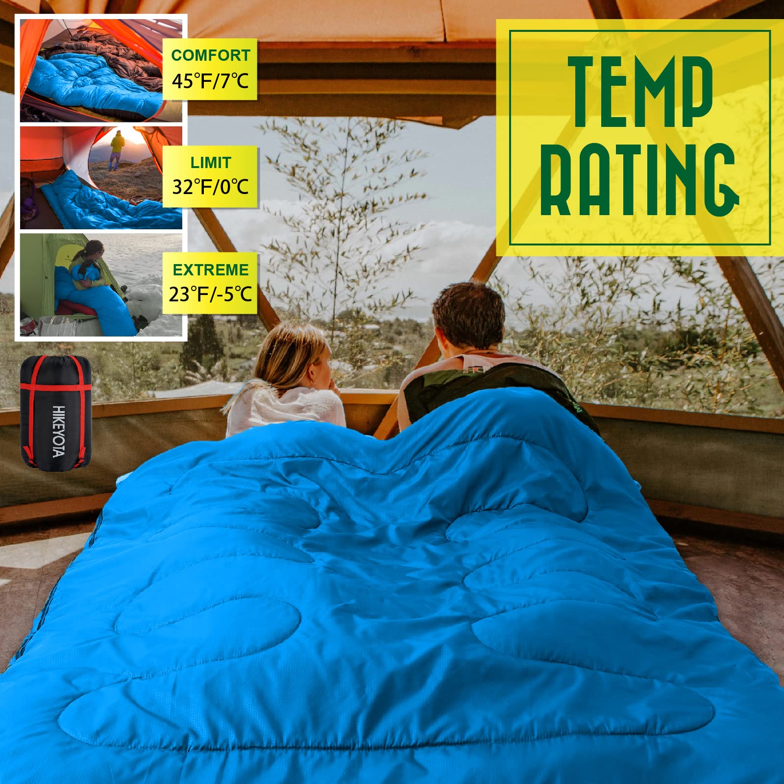 Sleeping Bag, Sleeping Bags for Adults Lightweight Double Sleeping Bag 3-4 Seasons Warm & Cold Weather Sleeping Bag for Camping, Hiking and Backpacking with Pillows and Compression Sackā¦
