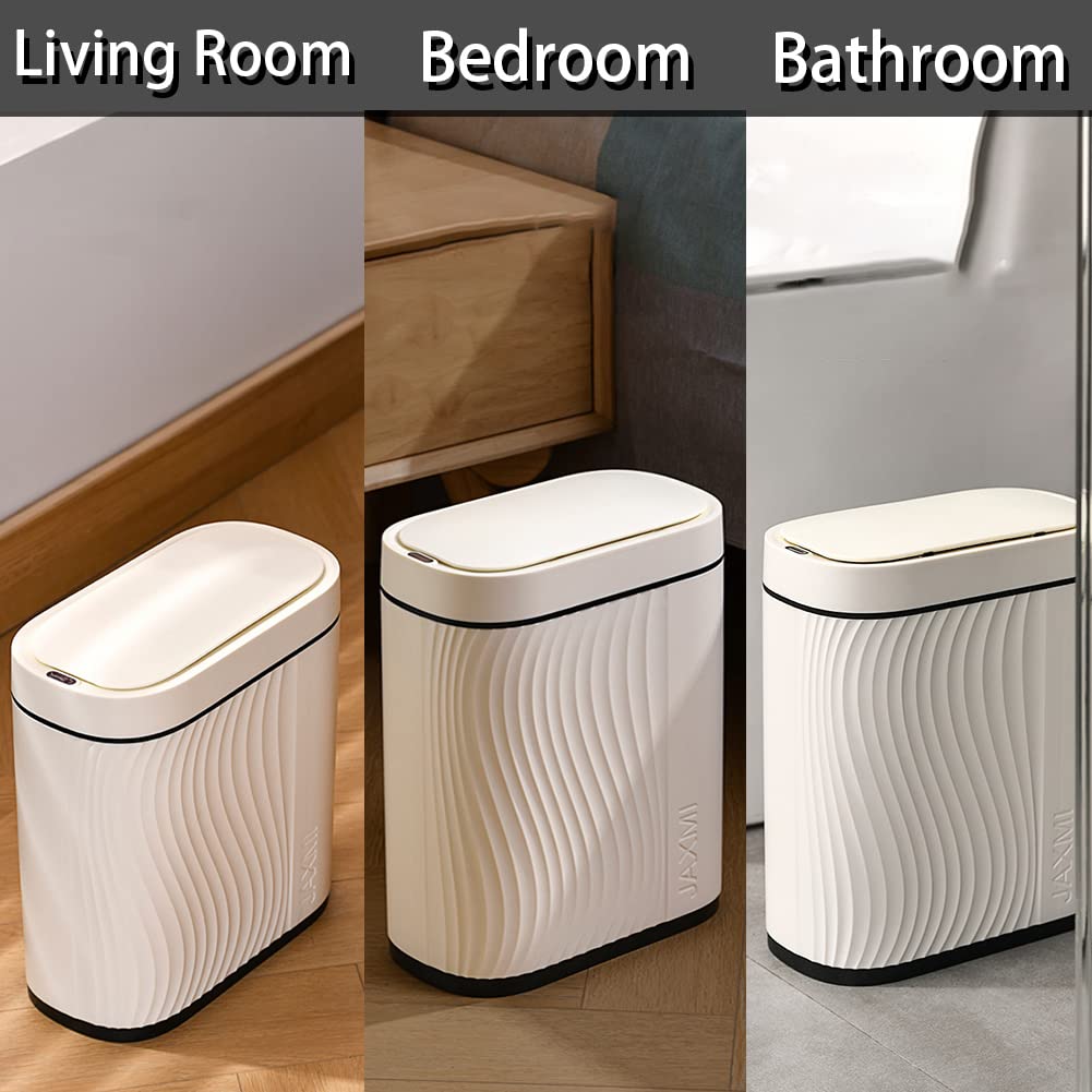 Smart Trash Can with Lid, 1.8 Gallon Slim Touchless Garbage Can, Plastic Automatic Trash Bin Waterproof Motion Sensor Wastebasket for Living Room, Bedroom, Office (No Battery)
