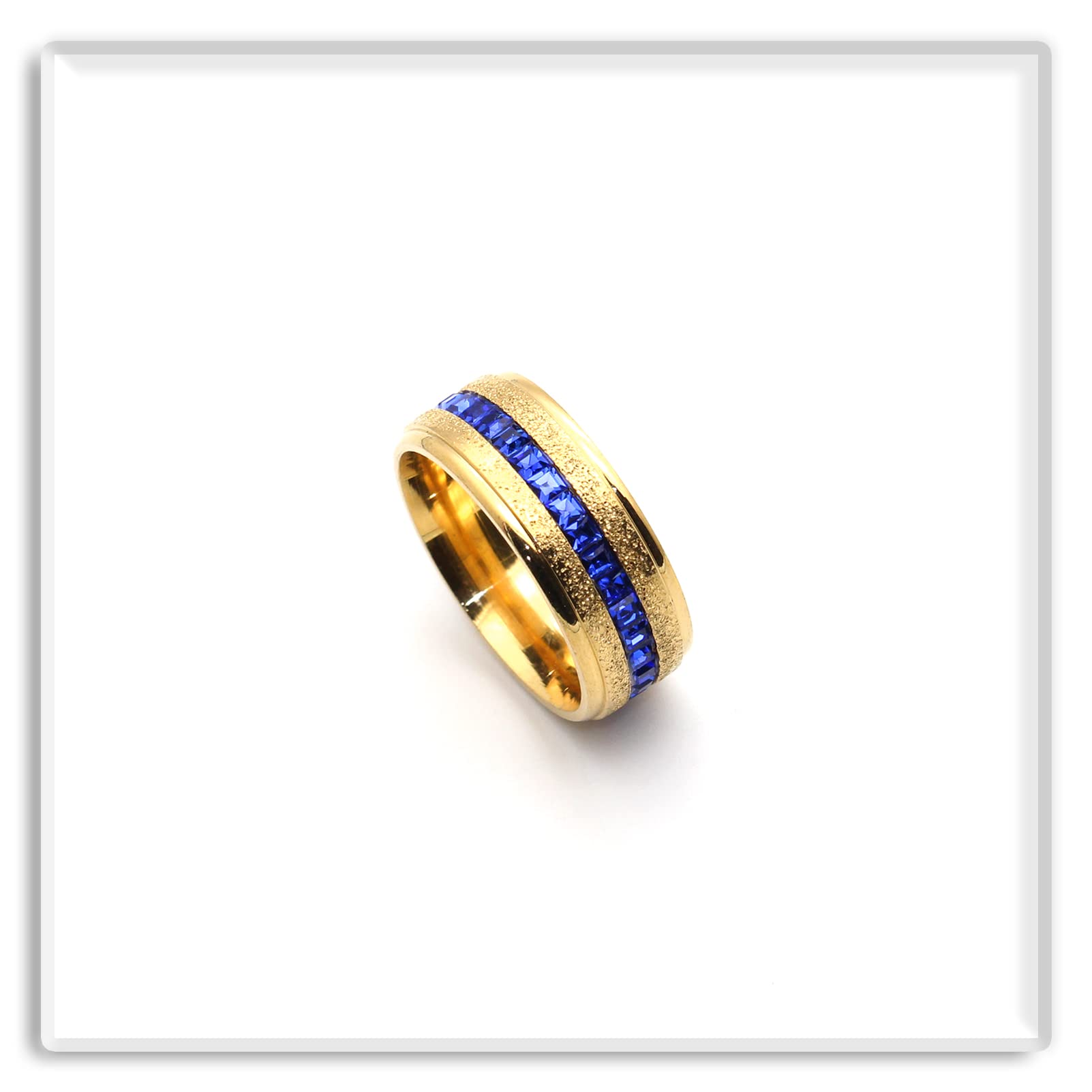 Xusamss 18K Gold Plated Ring One Row Blue Crystal Ring Stainless Steel Band Ring(Gold(7))