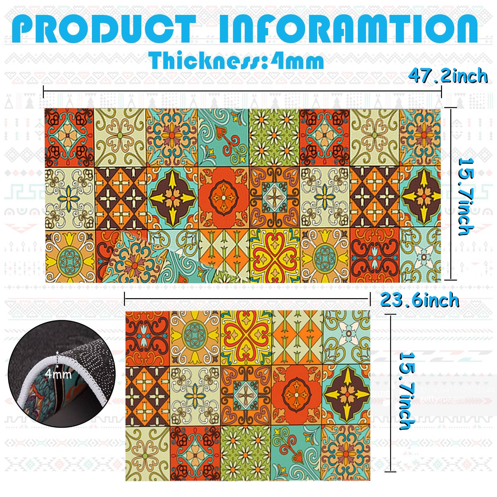 XIQIHEYUE Crystal Velvet Kitchen Rug Set, Anti-Fatigue Microfiber Comfort Runner, Non-Slip Waterproof Machine Washable Standing Mat, for Kitchen, Home, Laundry (2 Pieces)(15"×23"+15"×47", Bohemian B)