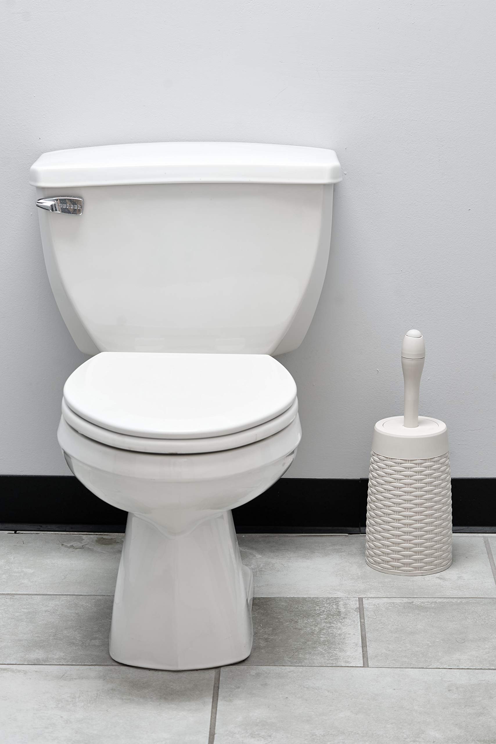 Round Toilet Brush with Soap Dispenser Bone, Wicker Design Palm Luxe Toilet Scrub Brush with Holder