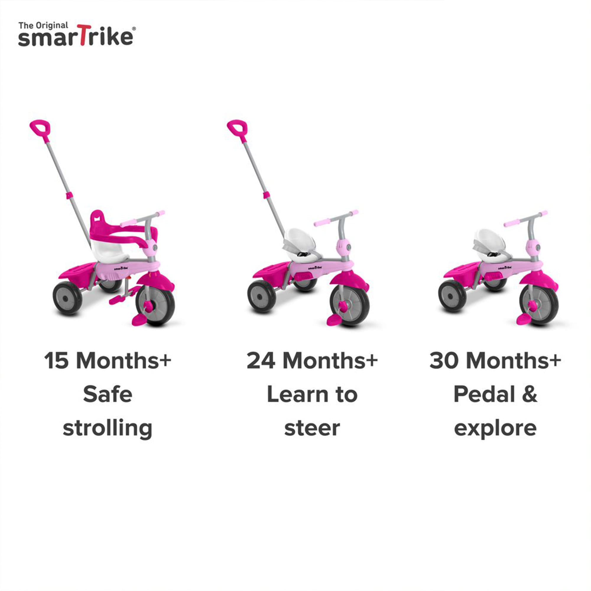 smarTrike Breeze Toddler Tricycle for 1,2,3 Year Olds - 3 in 1 Multi-Stage Trike, Pink