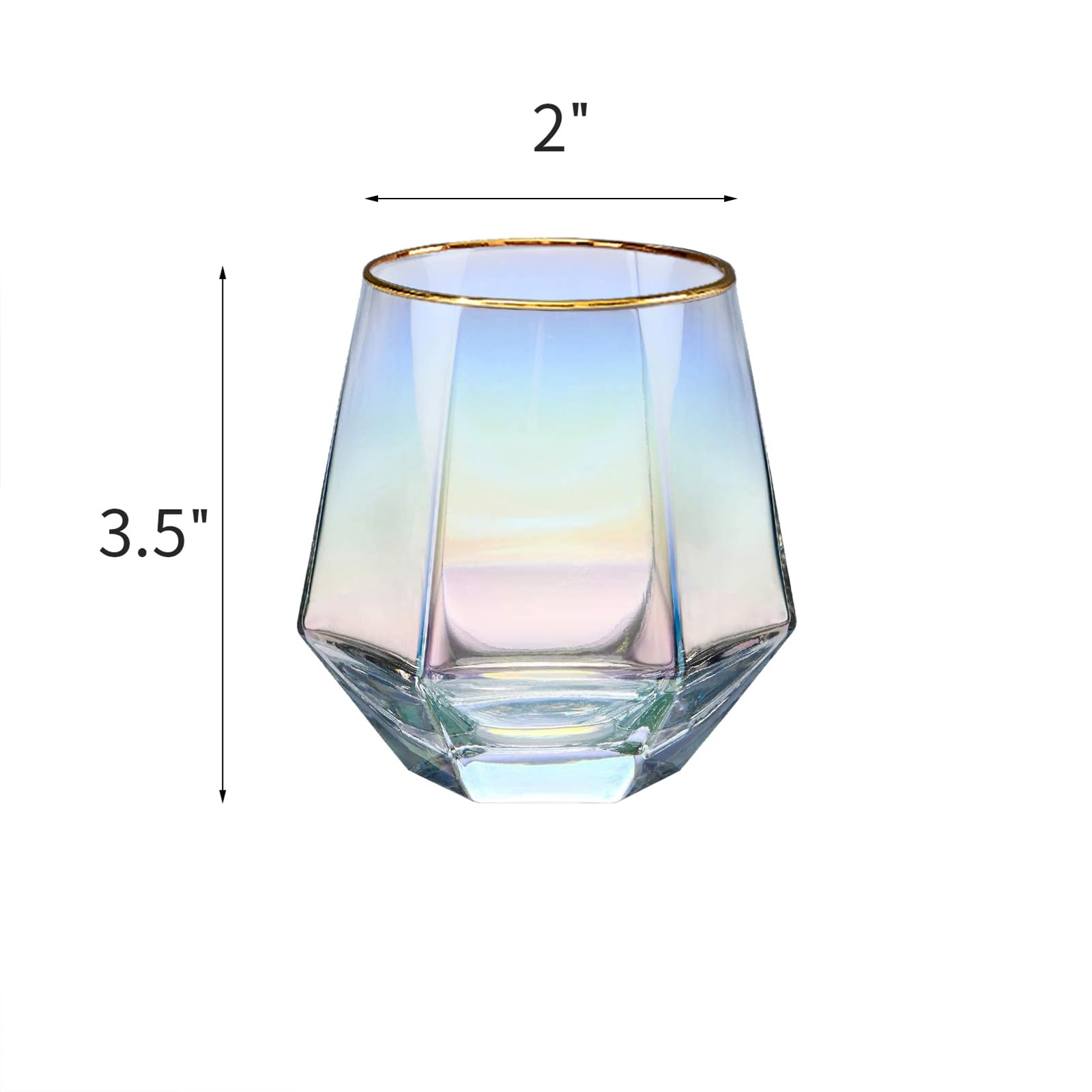 XKXKKE Diamond Wine Glass Set of 2, 10 OZ Modern Stemless Gold Rim Glass Cups Drinking Glassware for Serving Party,Home,Bar, Restaurants Colorful 2 Pack
