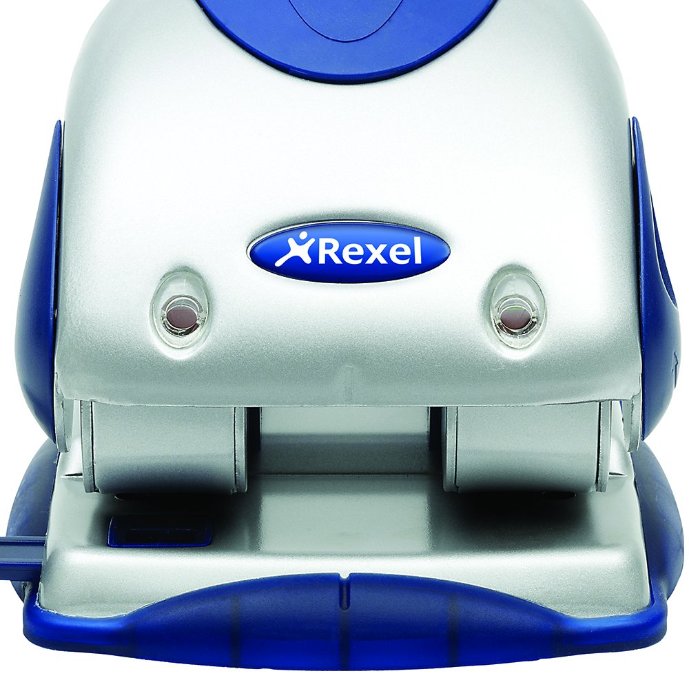 Rexel Precision 240 2 Hole Punch, 40 Sheet Capacity, Paper Alignment Indicator, Metal, Silver/Blue, 2100749