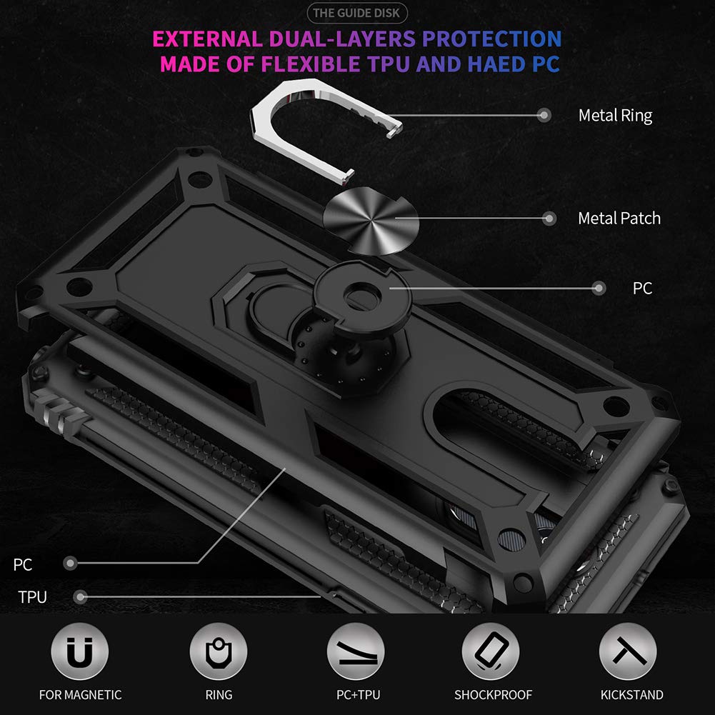 Sfmn Military Case for LG Stylo 5 Case Ultralight, Magnetic, Ring, Military Anti-Fall for LG Stylo 5 Phone Cover (Black)