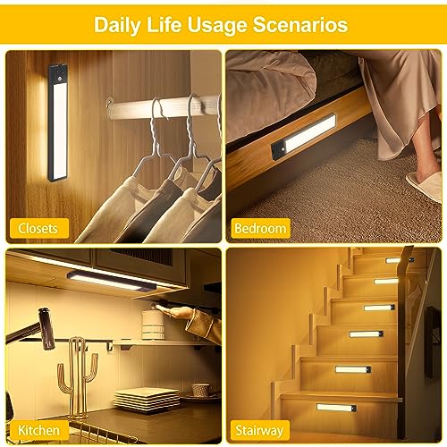 Trushome Under Cabinet Lights Motion Sensor, 40 LED Rechargeable Under Cabinet Lighting Wireless, 3 Color Temps & Brightness Dimmable Closet Lights, Magnetic Under Counter Lights for Kitchen, 2 Pack