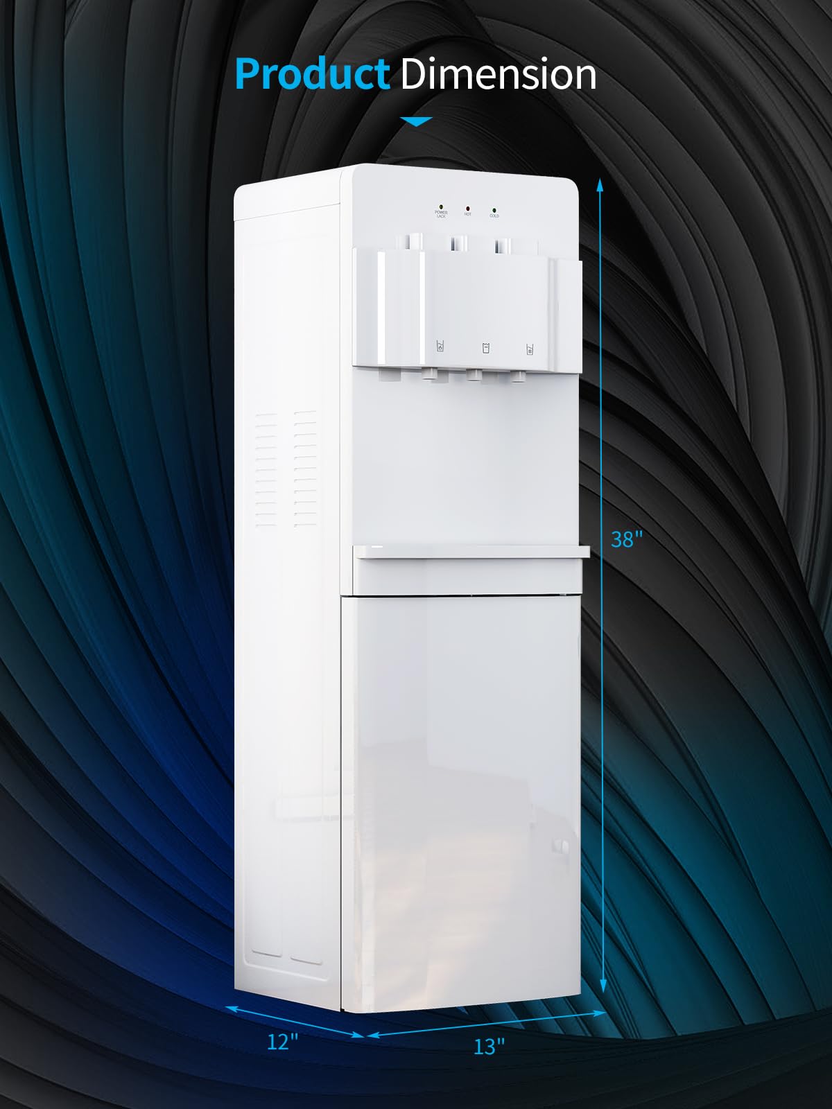 Tabu Bottom Loading Water Cooler Dispenser, Hot & Cold Holds 3 or 5 Gallon Bottle, with Anti-Scalding Design, Storage Cabinet and Child Safety Lock for Home, Office Use (White)