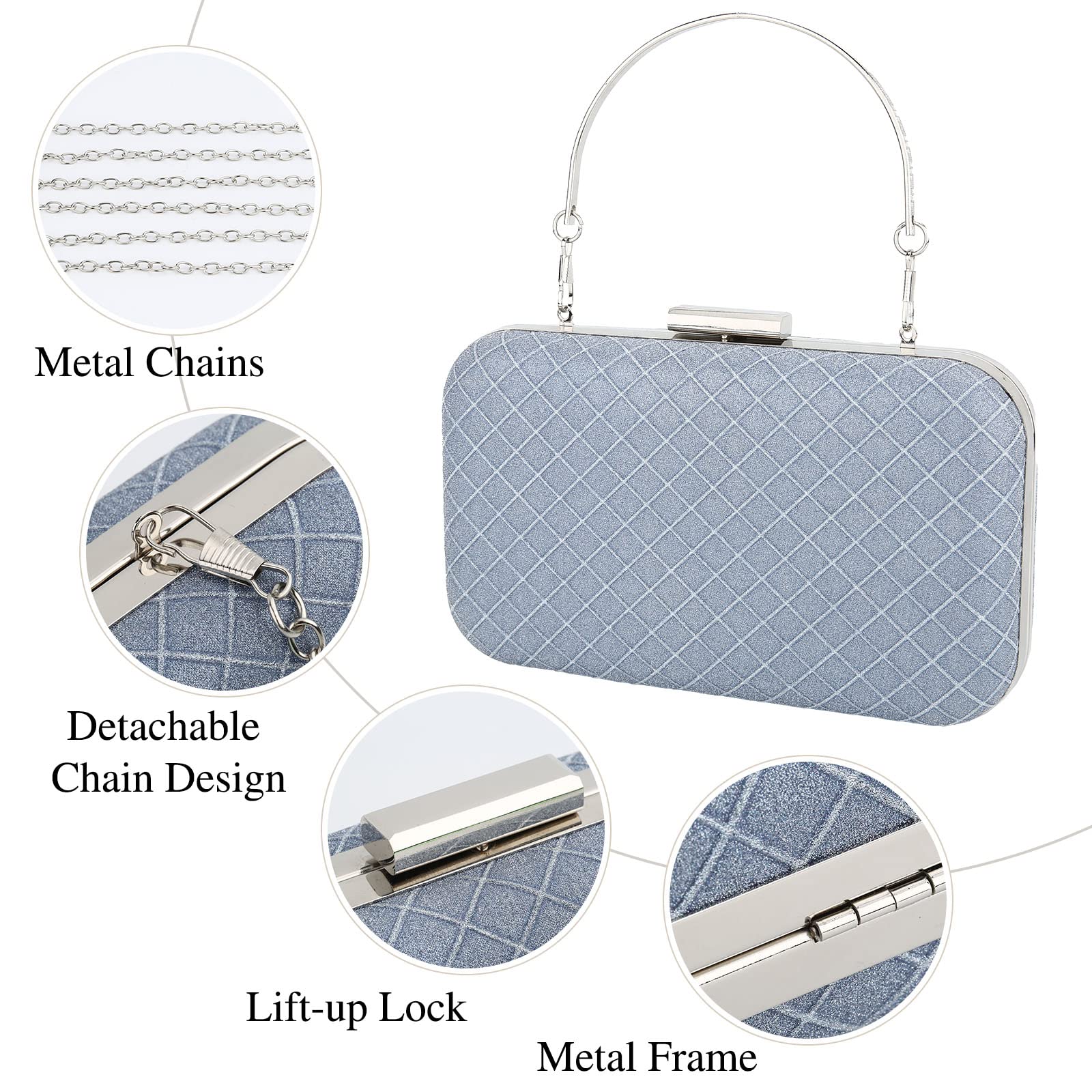 Tanpell Women's Evening Bag Glittering Clutch Handbag Wedding Party Bridal Purse with Detachable Chain (Blue)