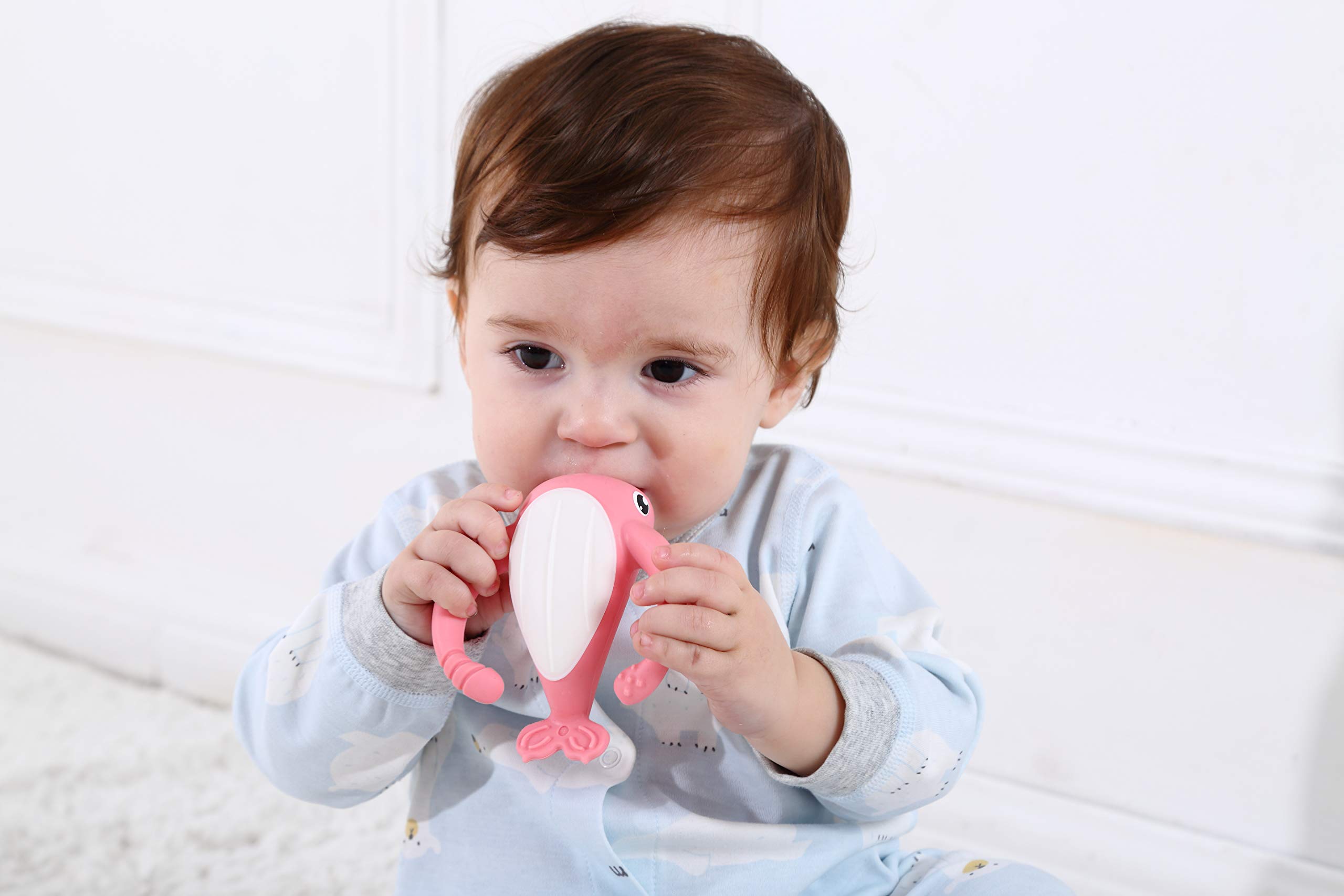 Smily Mia Nora Narwhal Soft Silicone Teething Toy/Toothbrush with Two Handles for 3M+ Babies Teething Pain Relief,Purple