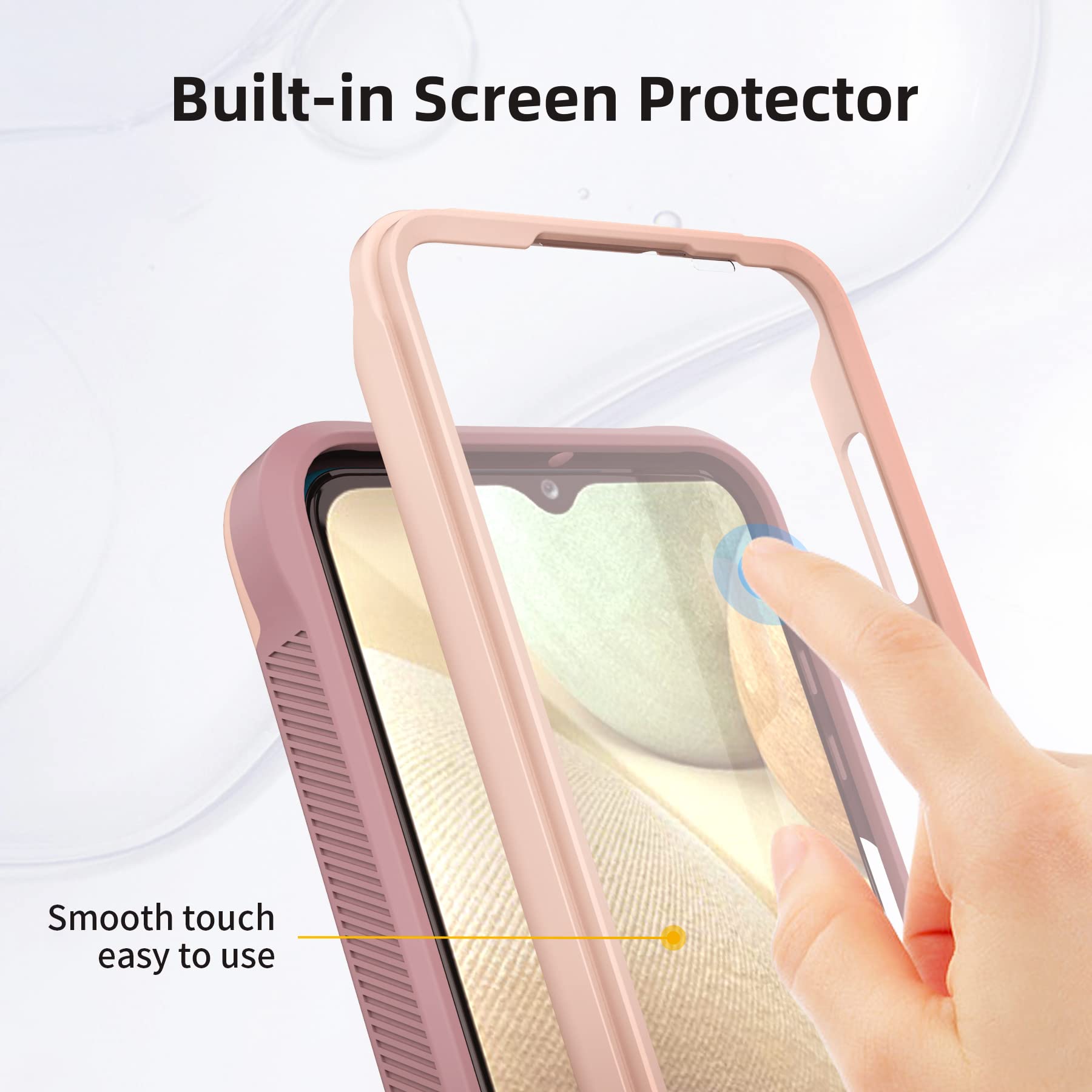 URBANITE for Samsung Galaxy A12 Case with Built-in Screen Protector, Full Body Heavy Duty Protective Cover Case with Kickstand fits Samsung A12 Phone (Pink)